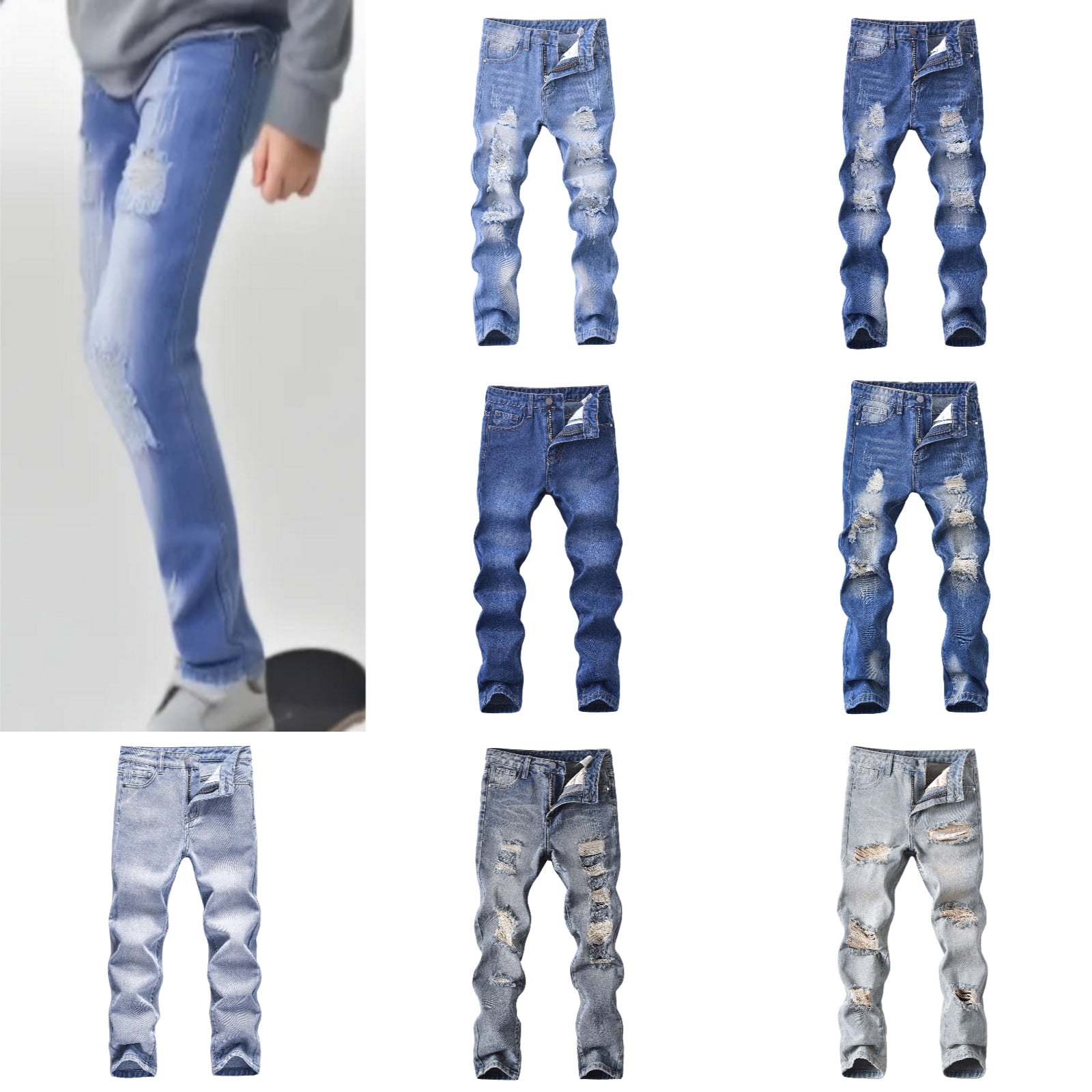 Shadoumai Boys Ripped Distressed Jeans Skinny Fit Fashion Slim Washed ...