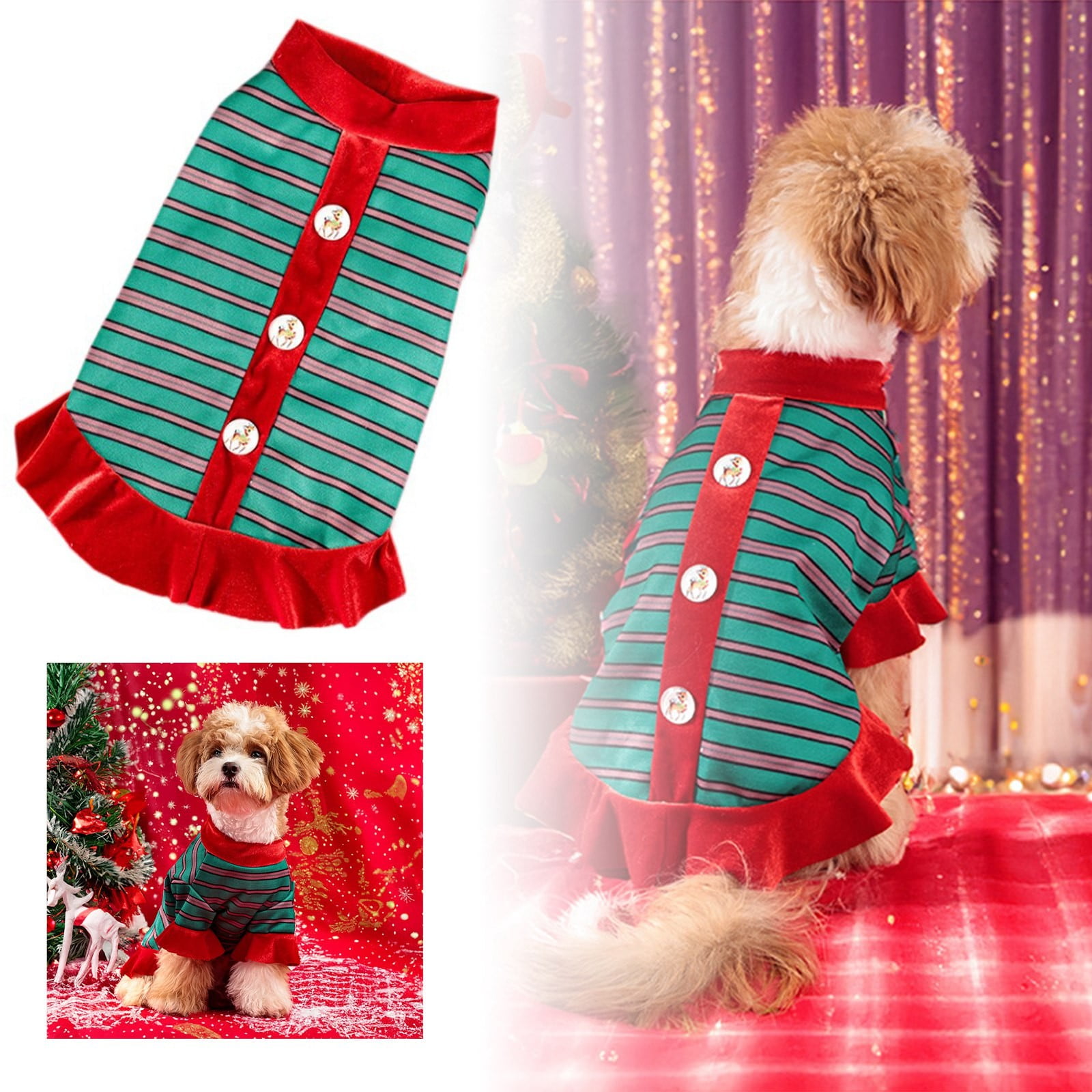 Shadoumai Christmas Dog Dress for Small Dogs Cute Pet Skirt with Button ...