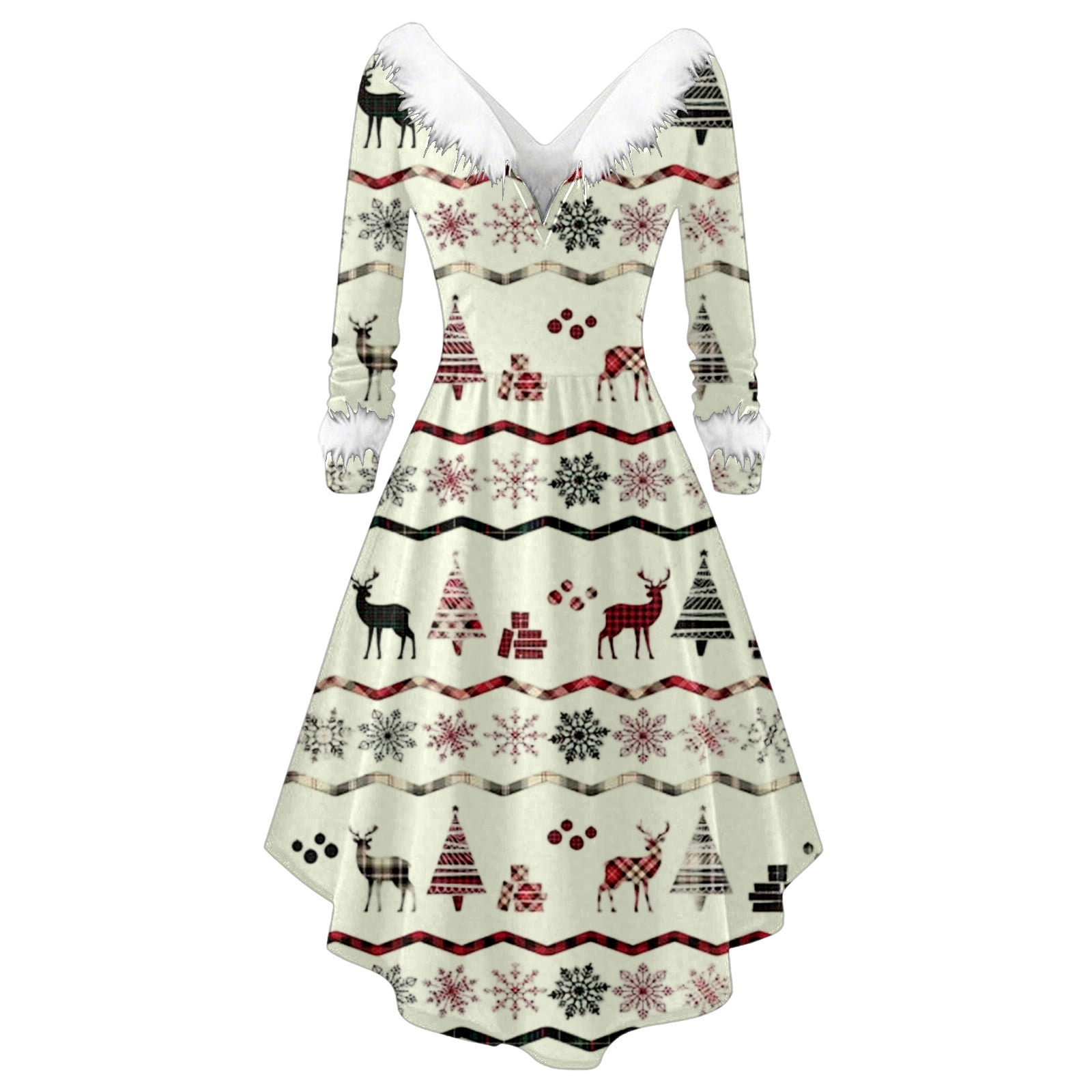 Shadoumai Christmas Dresses for Women Plush V Neck Comfy Long Sleeve ...