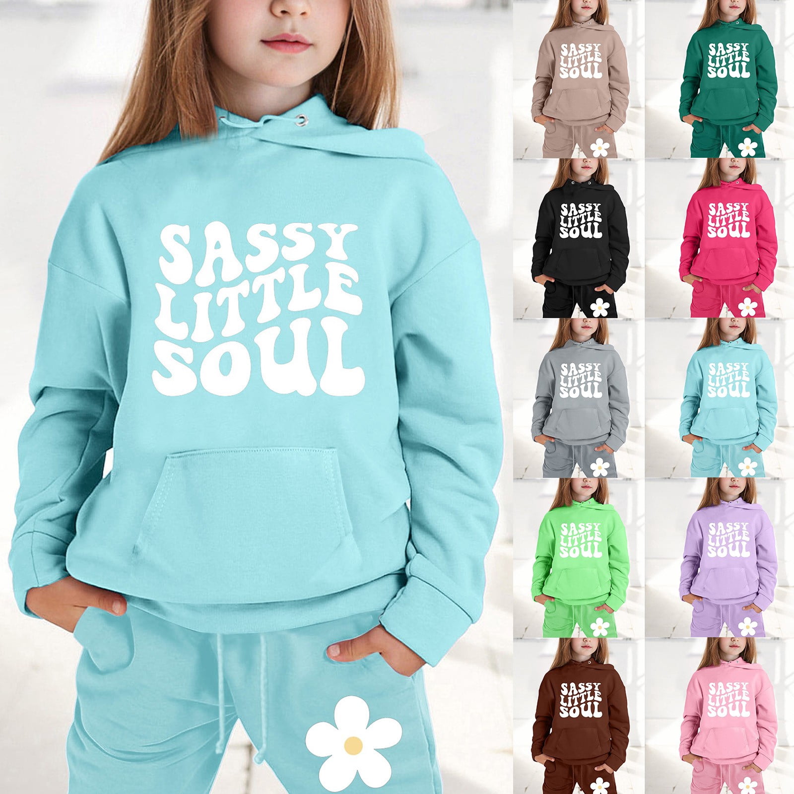 Shadoumai Girls' 2 Piece Outfits Graphic Cute Hoodie Sweatshirt and ...