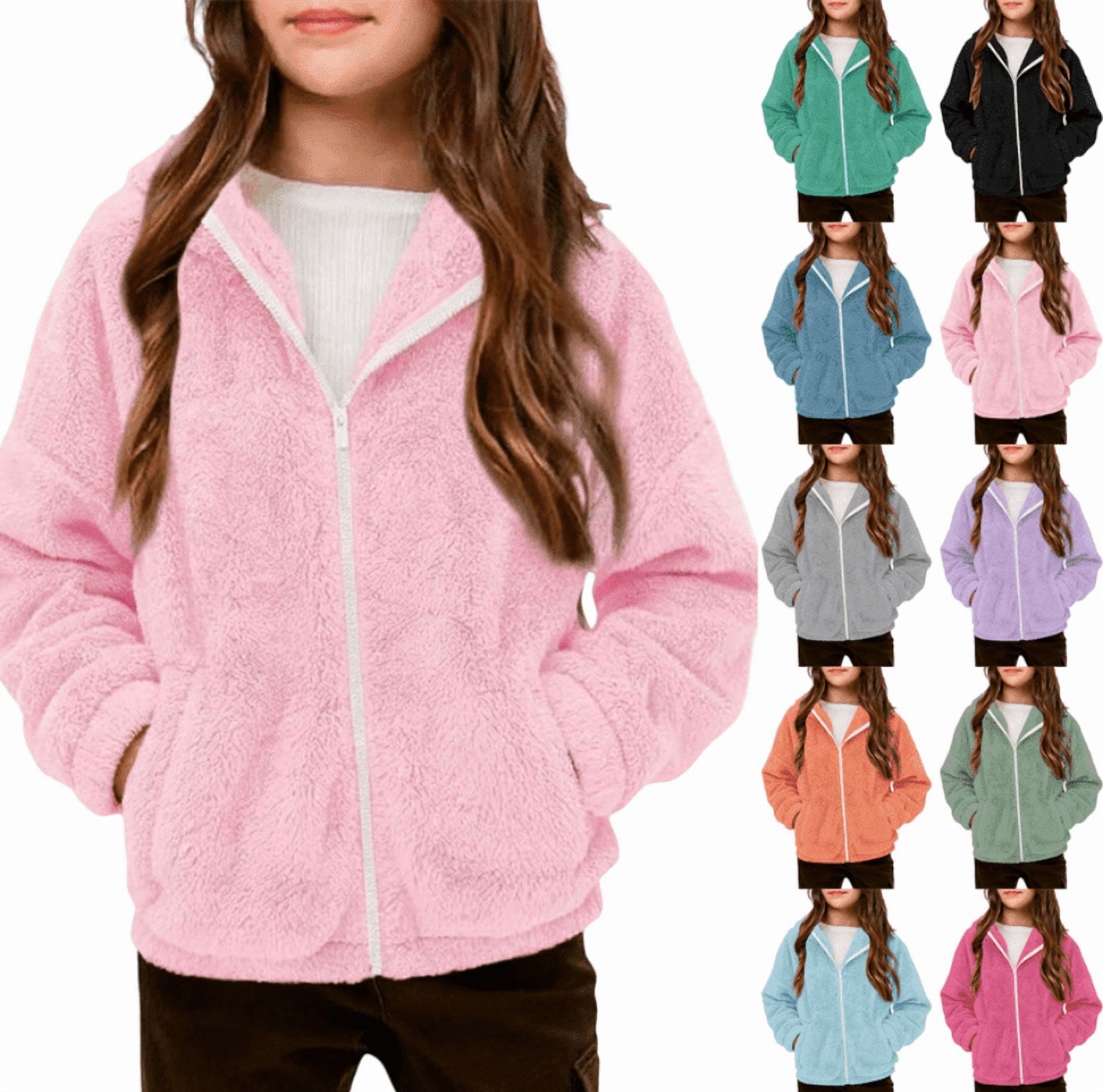 Shadoumai Girls Fleece Zip Up Hoodie Jackets Cozy Soft Sherpa Coat ...