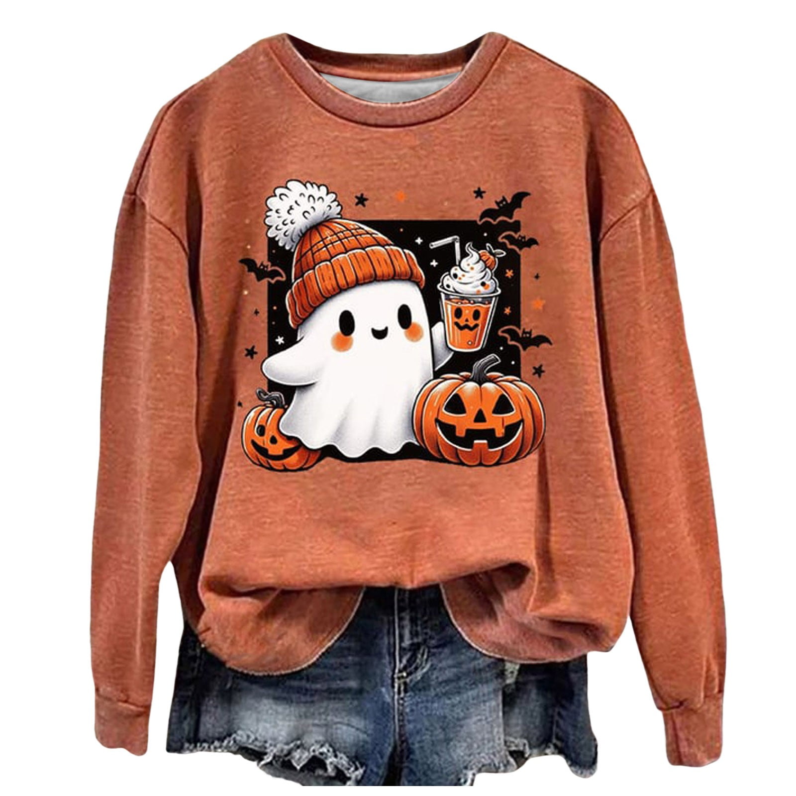 Shadoumai Halloween Spooky Graphic Sweatshirt For Women Cute Print ...