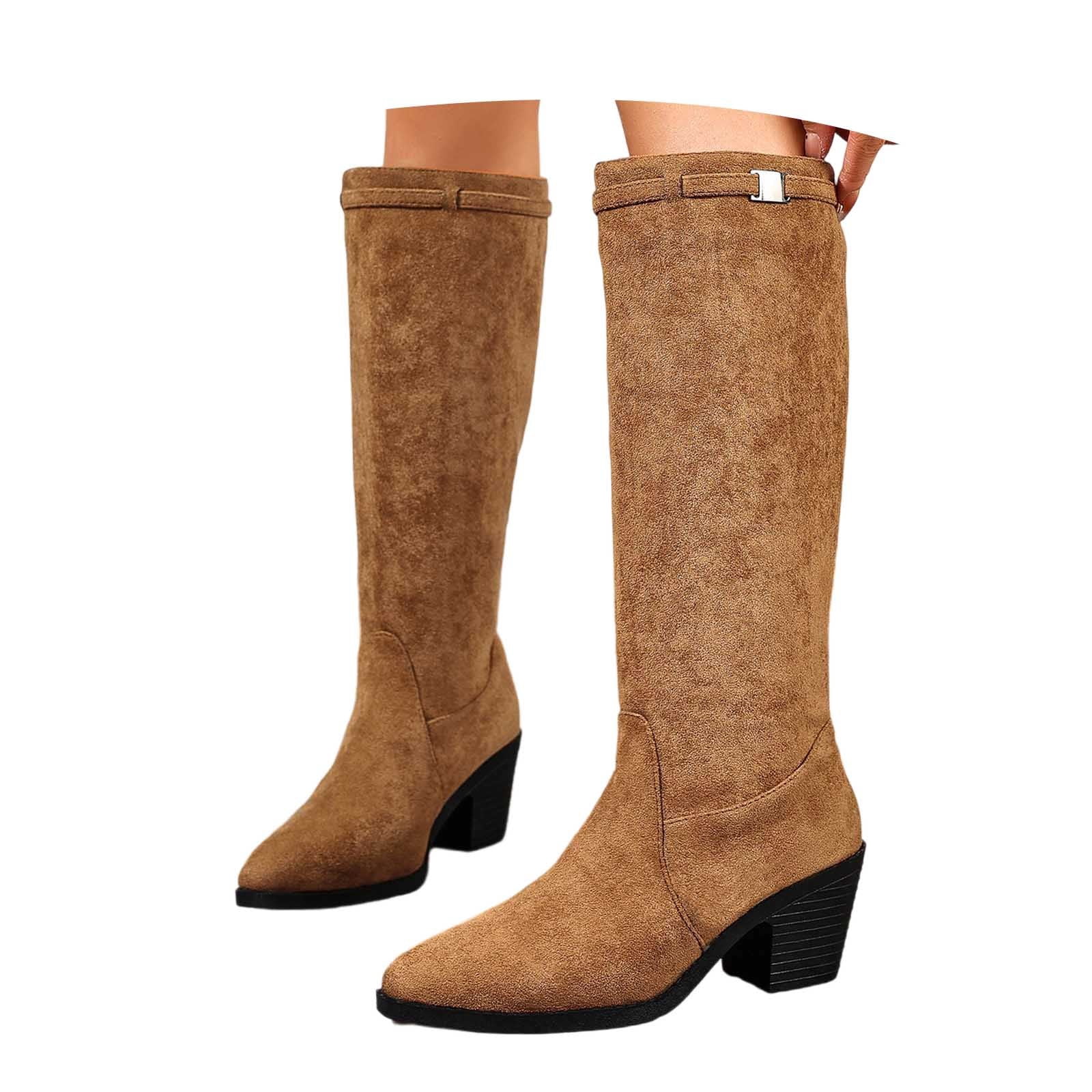 Shadoumai Knee High Boots Women Long Tall Boots Chunky Heel Round Toe ...