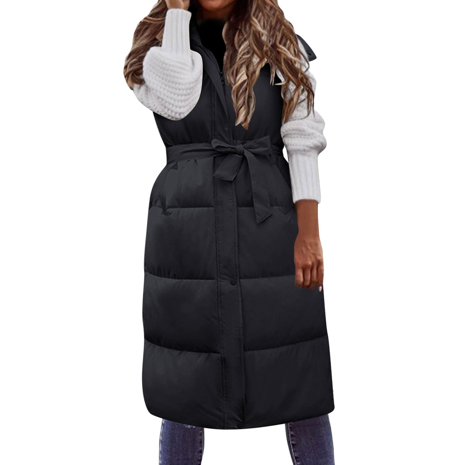 Shadoumai Long Puffer Vest Women Sleeveless Hooded Puffer Jacket ...