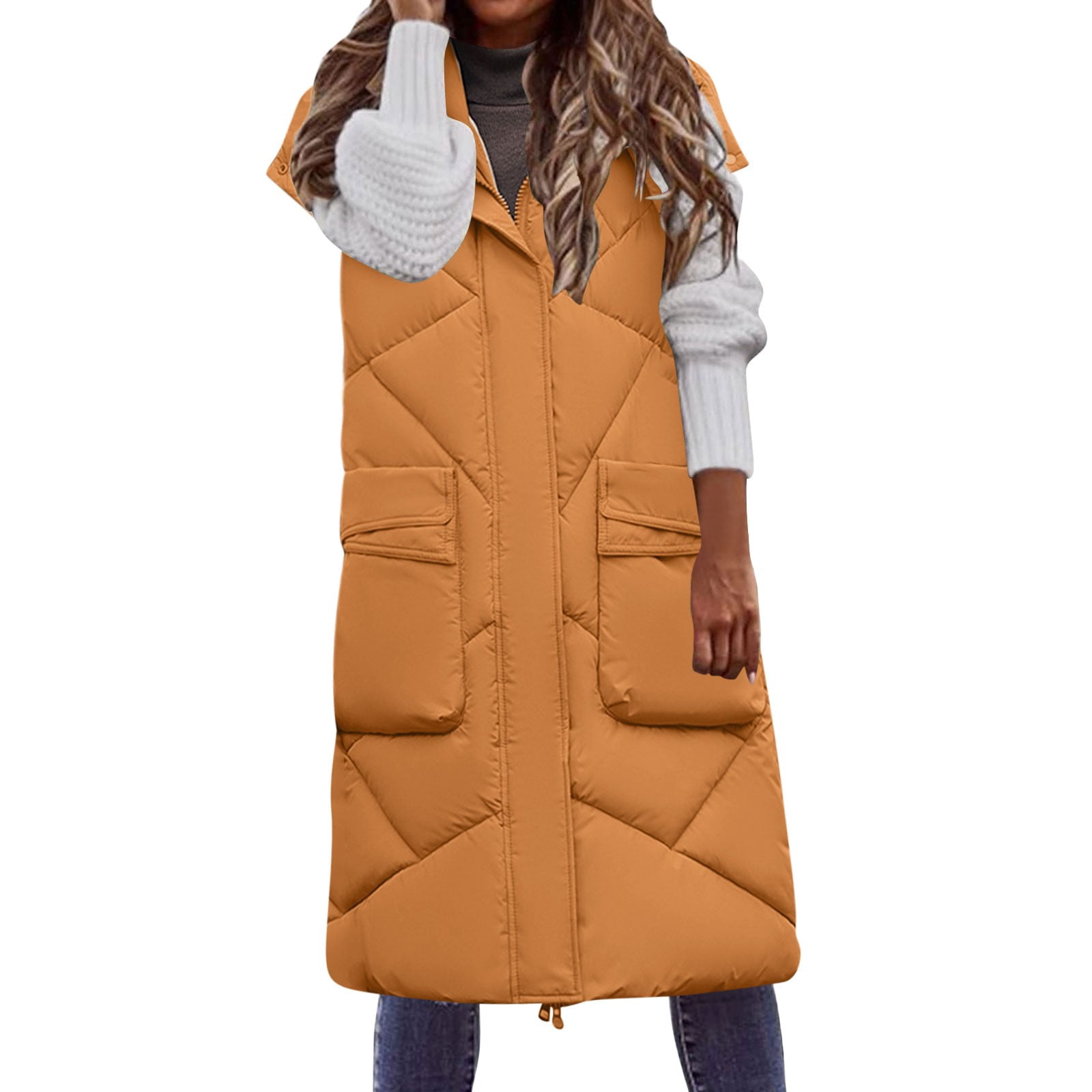 Shadoumai Long Puffer Vest Womens Sleeveless Jacket Fall Winter Zip Up ...
