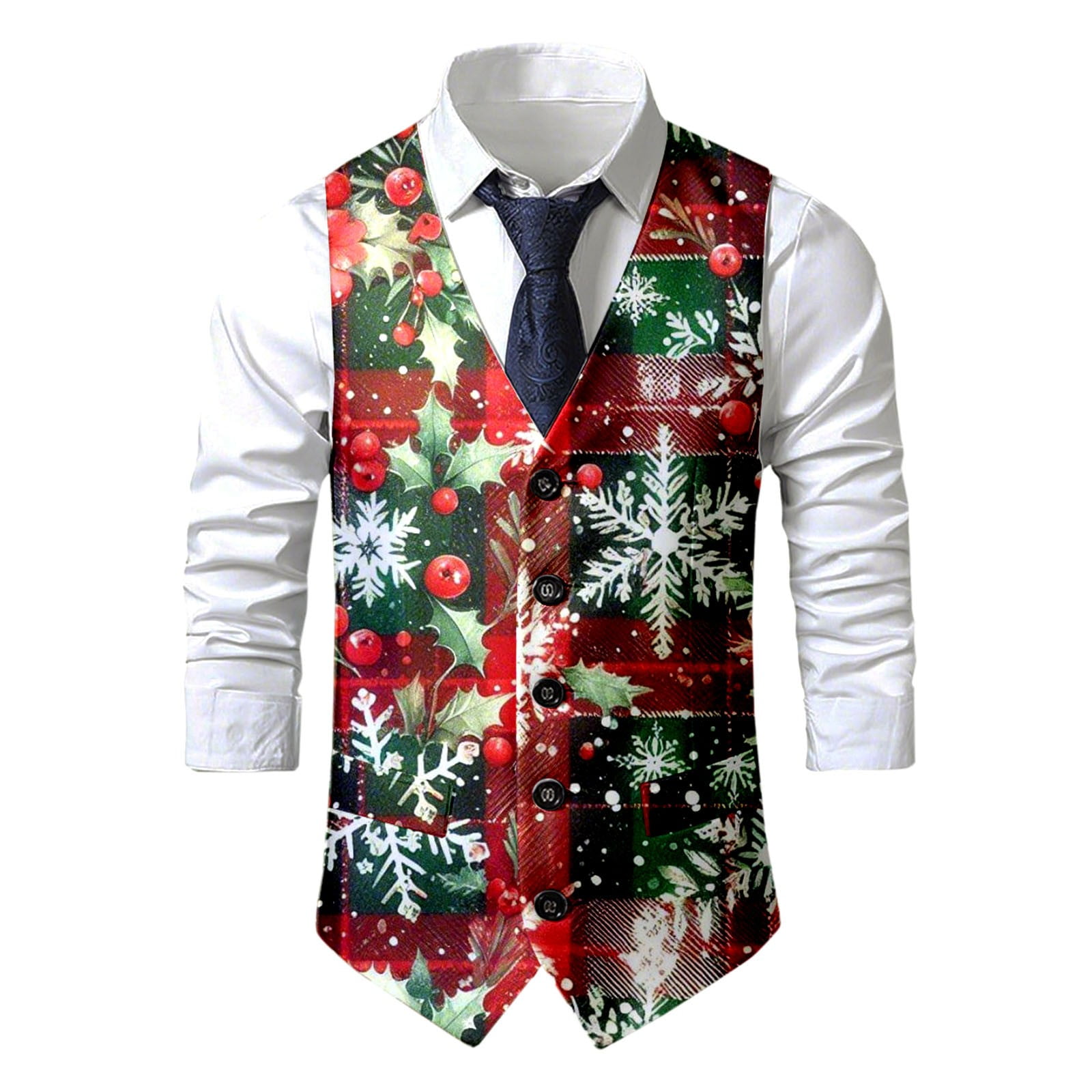 Shadoumai Mens Christmas Suit Vest Slim Fit Button Western Vests with ...