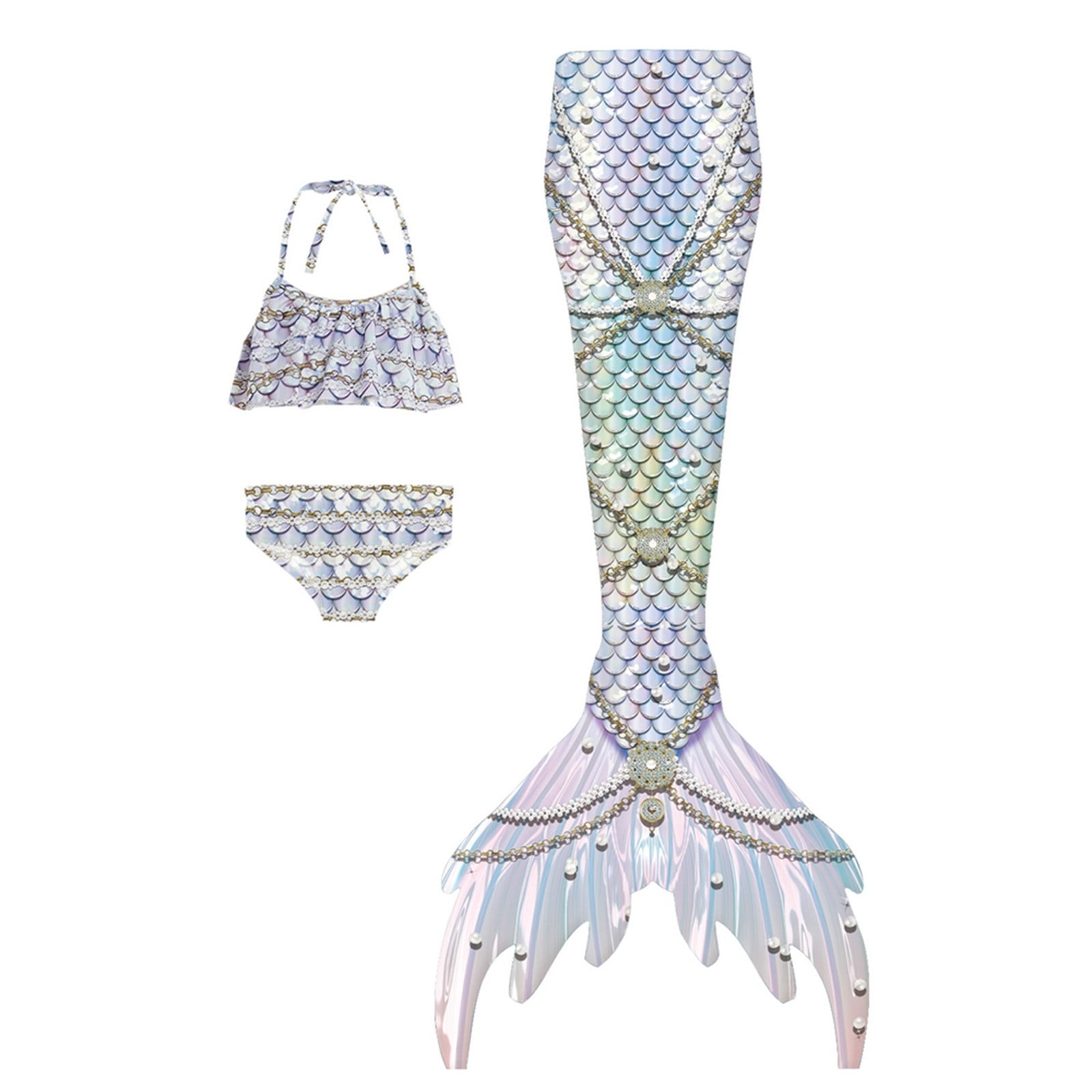 Shadoumai Tail Swimsuit for Girls 4-6 Fish Scale Ruffle Fish Tail Set ...