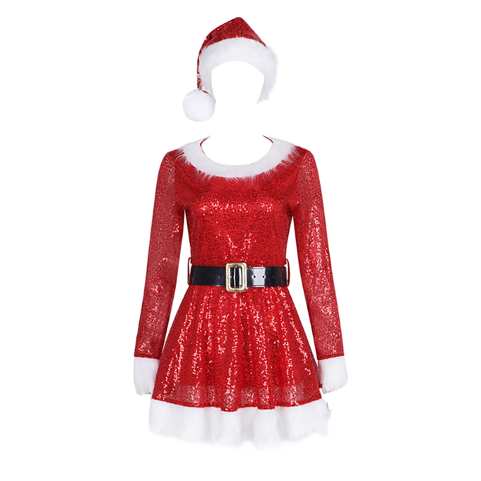 Shadoumai Mrs Claus Outfits for Women Adult Miss Santa Clause Sequin ...