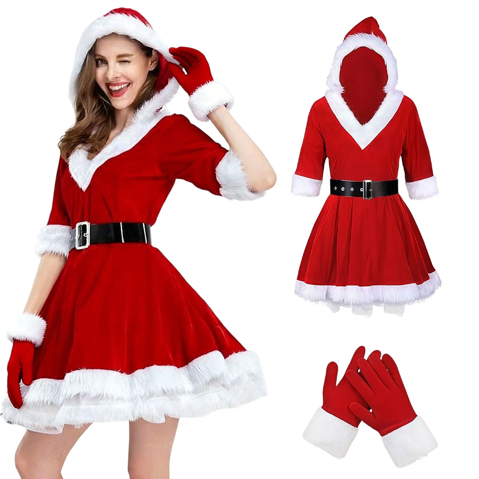 Shadoumai Mrs Claus Outfits for Women Adult Miss Santa Clause Sequin ...