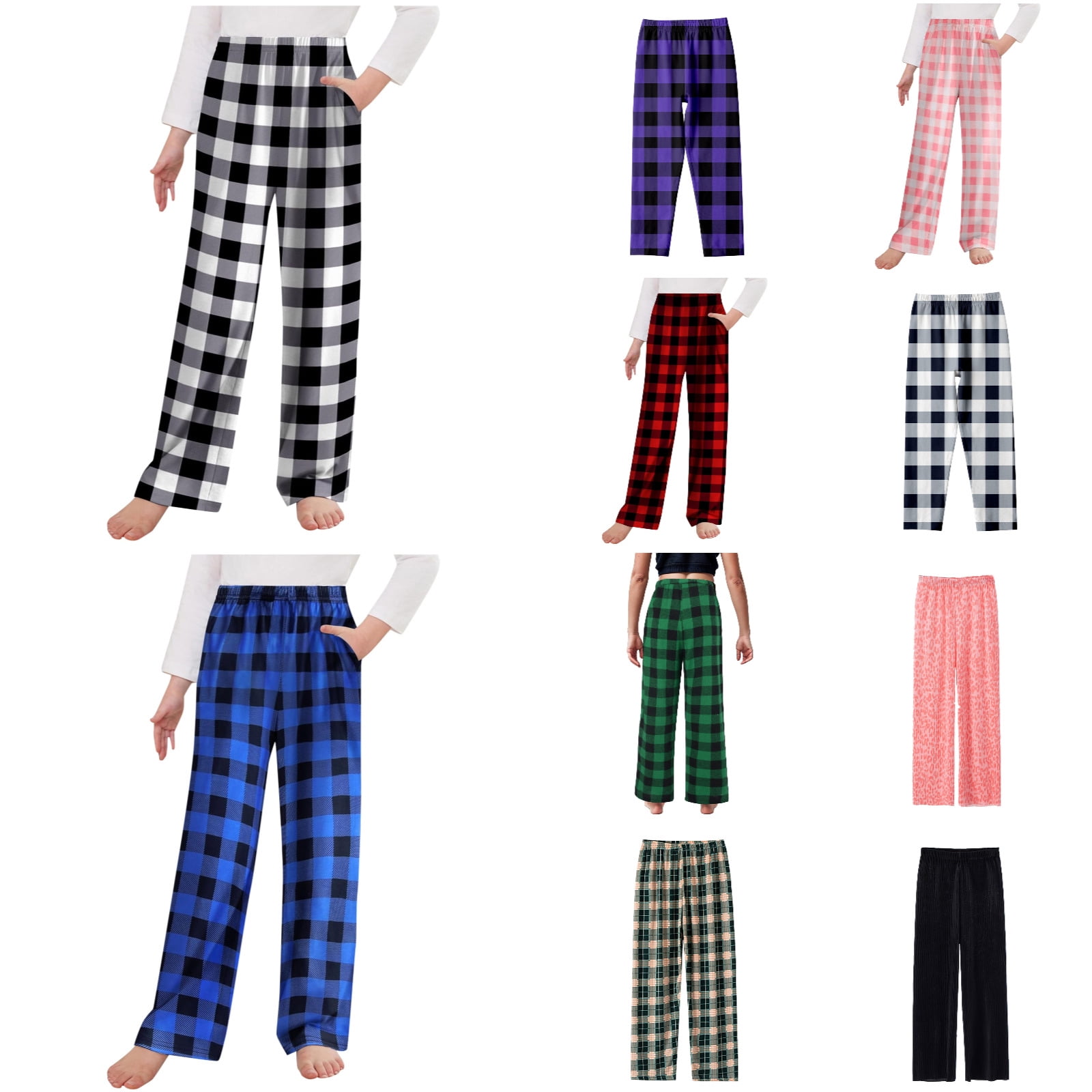Shadoumai Pajama Plaid Pants for Girls Wide Leg Pants Sweatpants Soft ...