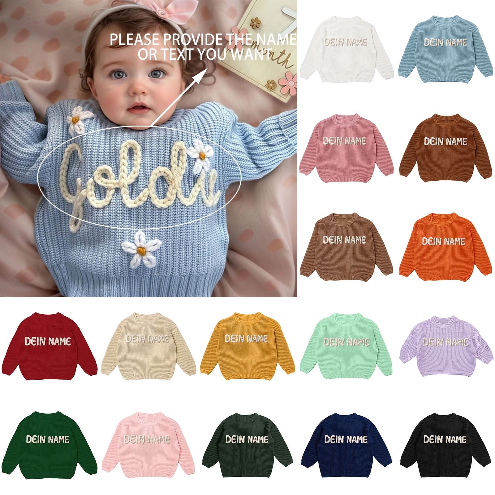 Shadoumai Personalized Baby Sweater with Name Infant Toddler Girl Boy ...