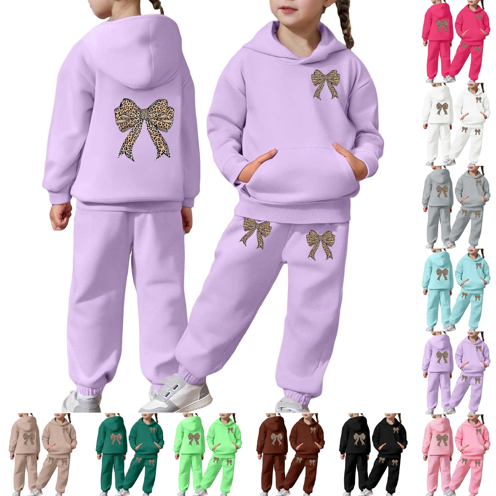 Shadoumai Pink Bow 2 Piece Sets Sweatsuit for Girl Cute Kids Fall ...