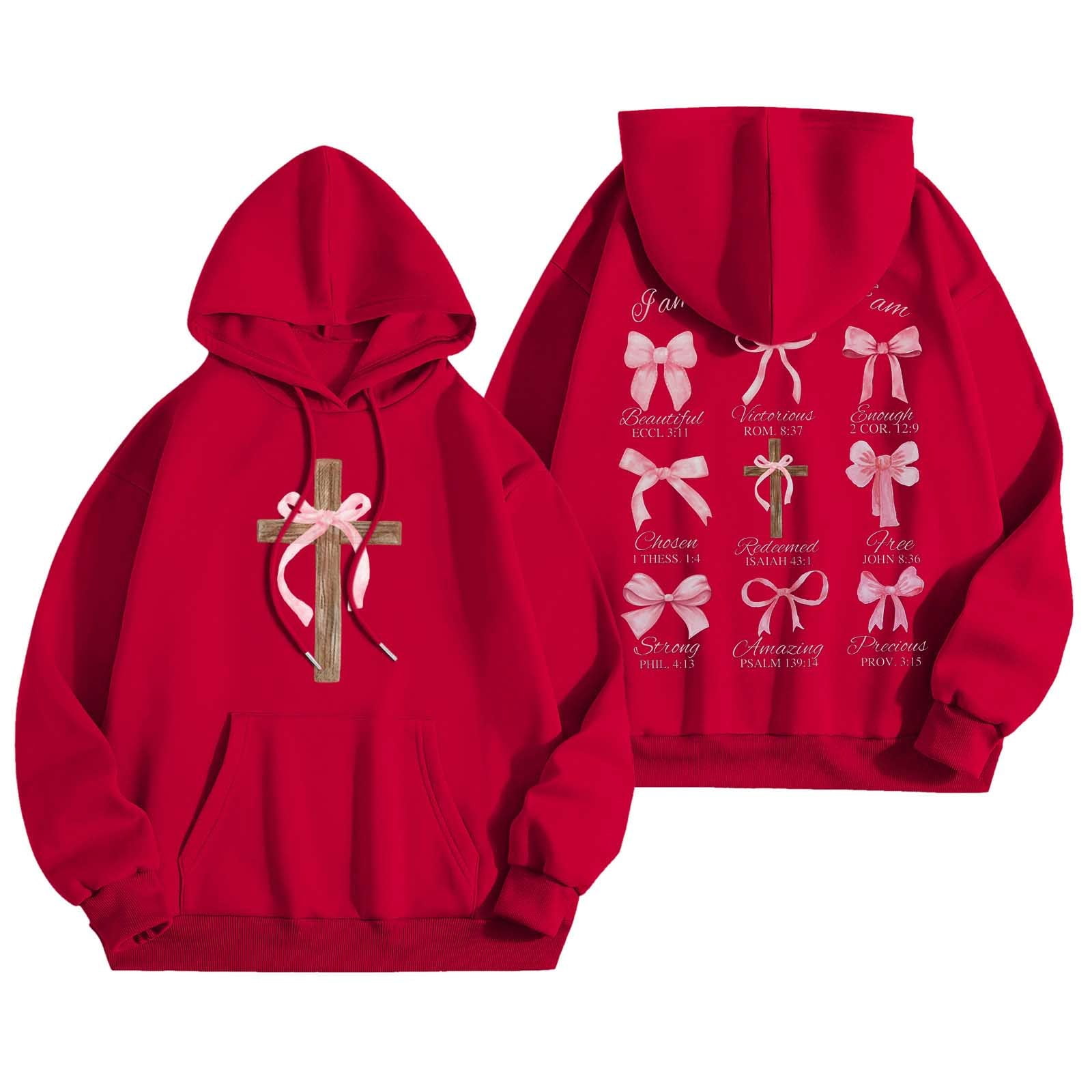 Shadoumai Pink Bow Hoodie Women Hoodies Casual Baggy Preppy Print ...