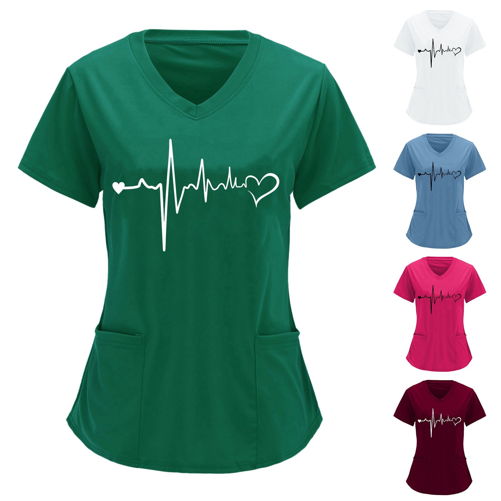 Shadoumai Scrub Tops For Women Short Sleeve Ecg Heart Graphic Working ...
