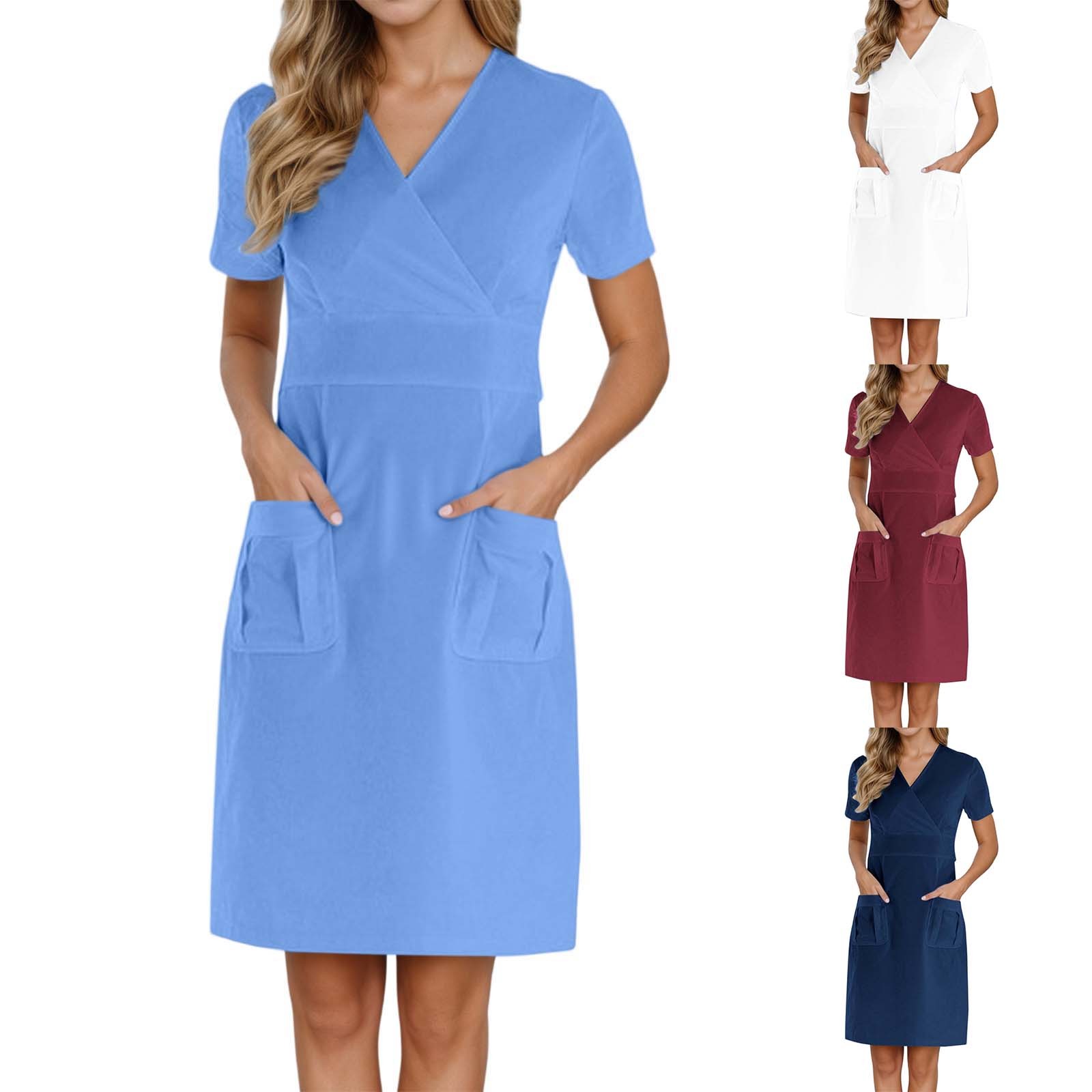 Shadoumai Scrubs For Women Short Sleeve Nurse Working Uniform V Neck ...