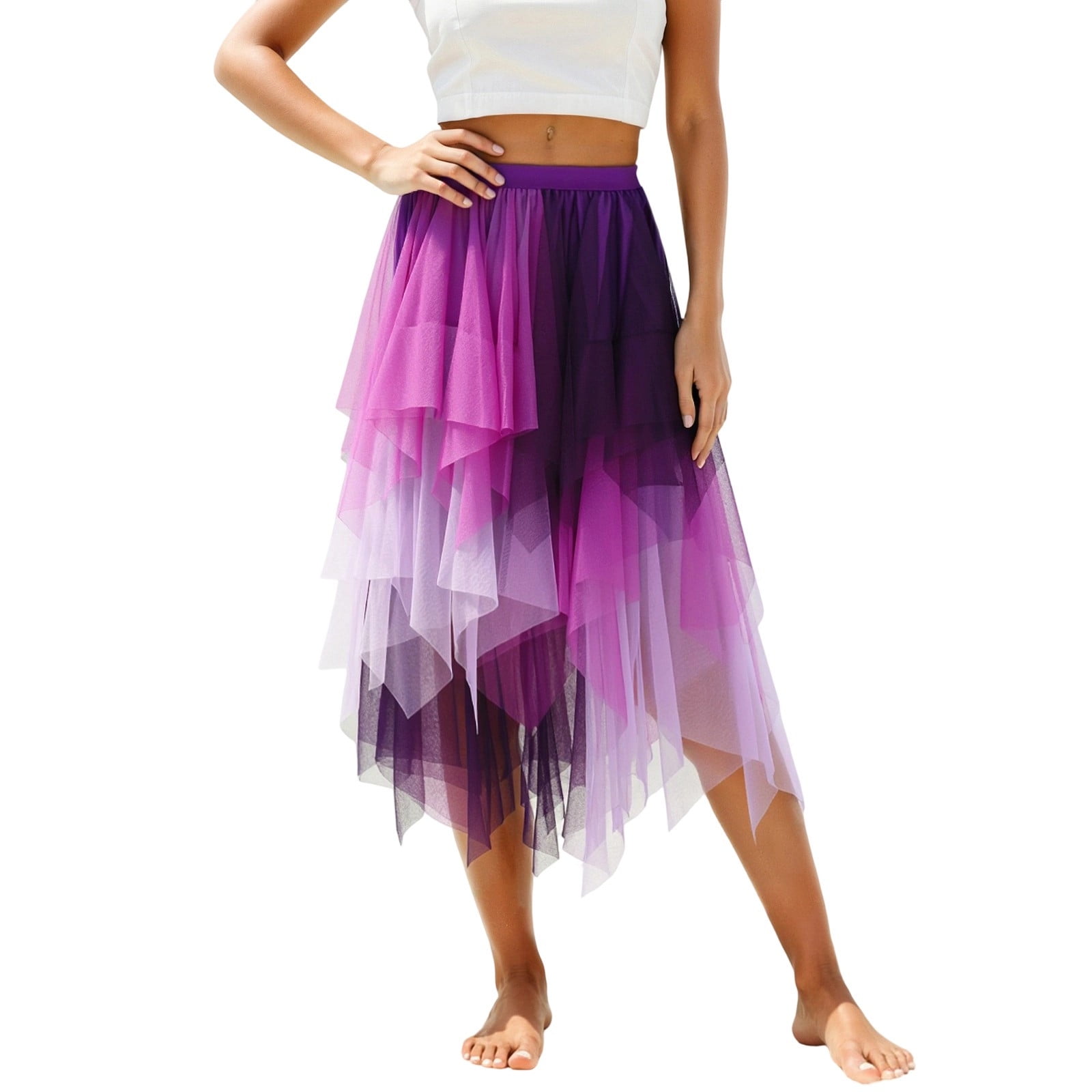 Shadoumai Unconventional Mesh Overlay High Waist A-Line Midi Skirt ...