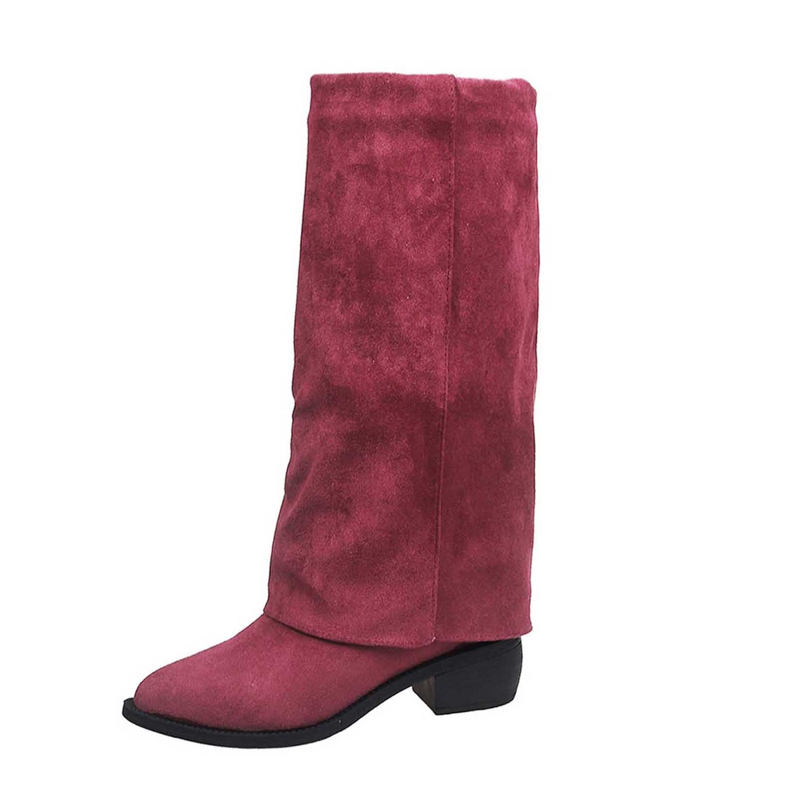 Shadoumai Women Slouchy Knee High Boots Casual Round Toe Pull On Riding ...