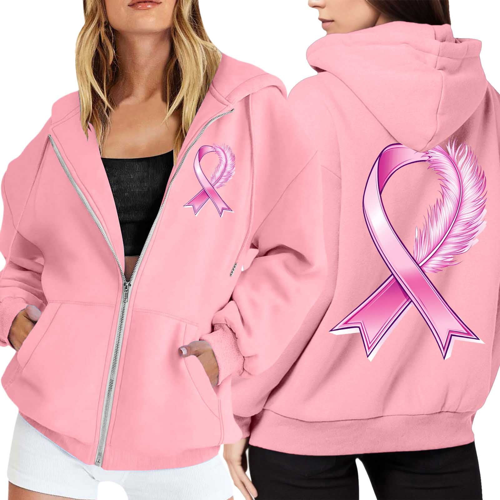 Shadoumai Womens Breast Cancer Awareness Hoodies Full Zip Up Jacket ...