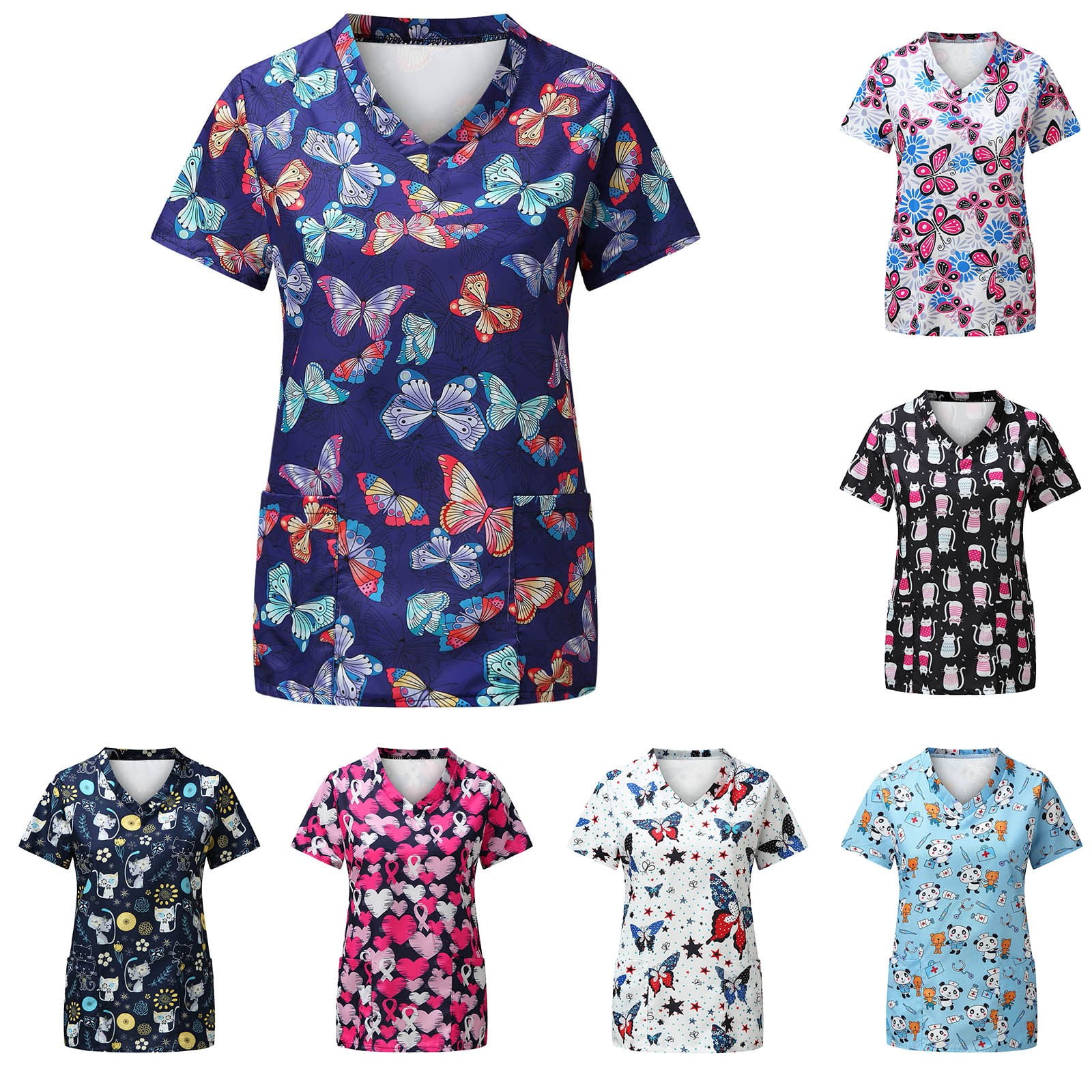 Shadoumai Womens Scrub Tops Stretchy Nurse Scrubs Work Uniform Plus ...