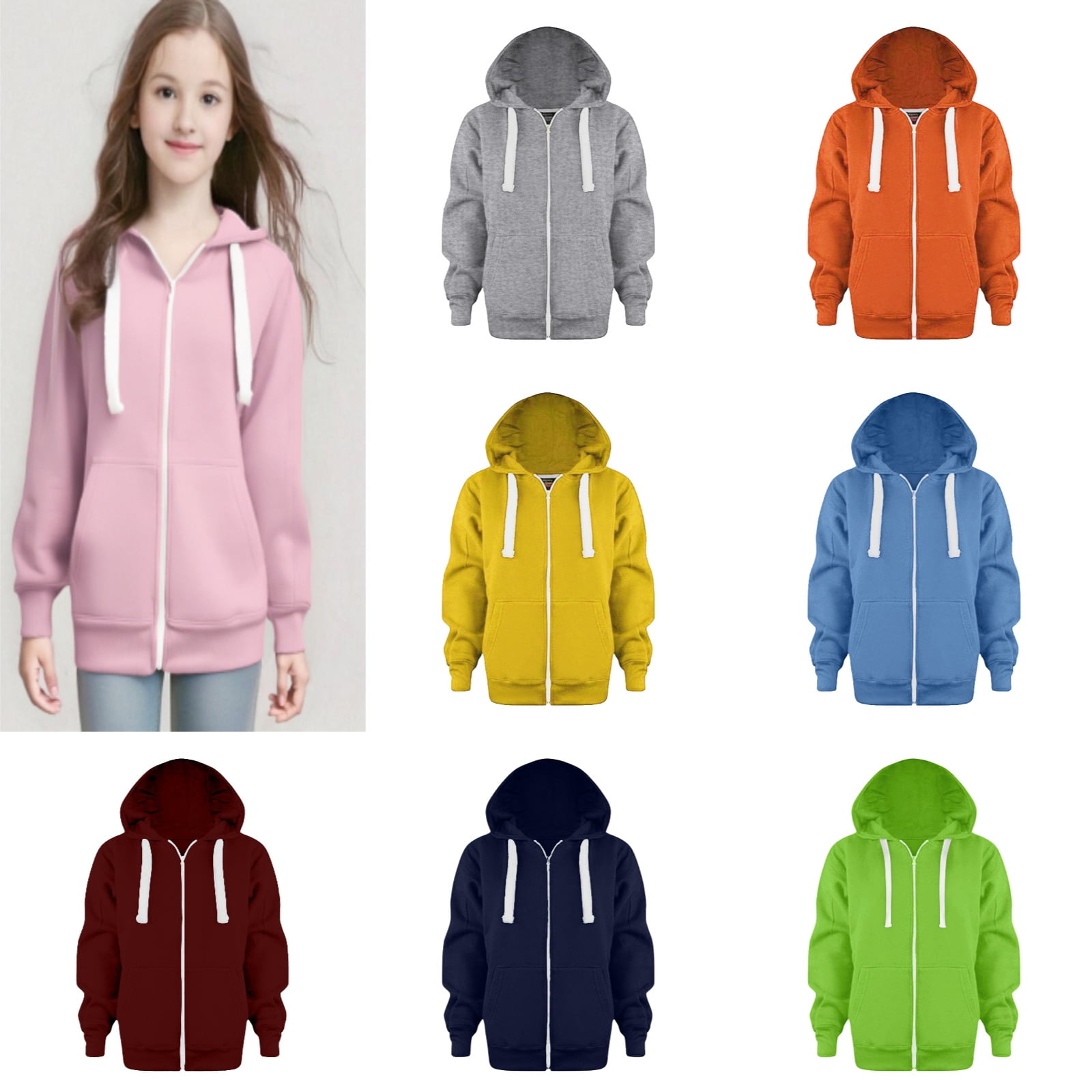 Shadoumai Zip Up Hoodies For Kids Solid Color Sweatshirts Fall Winter ...