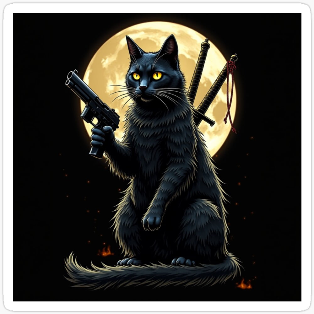 Shadow Assassin The Lethal Ninja Cat Sticker Phone Decal Water Bottle ...