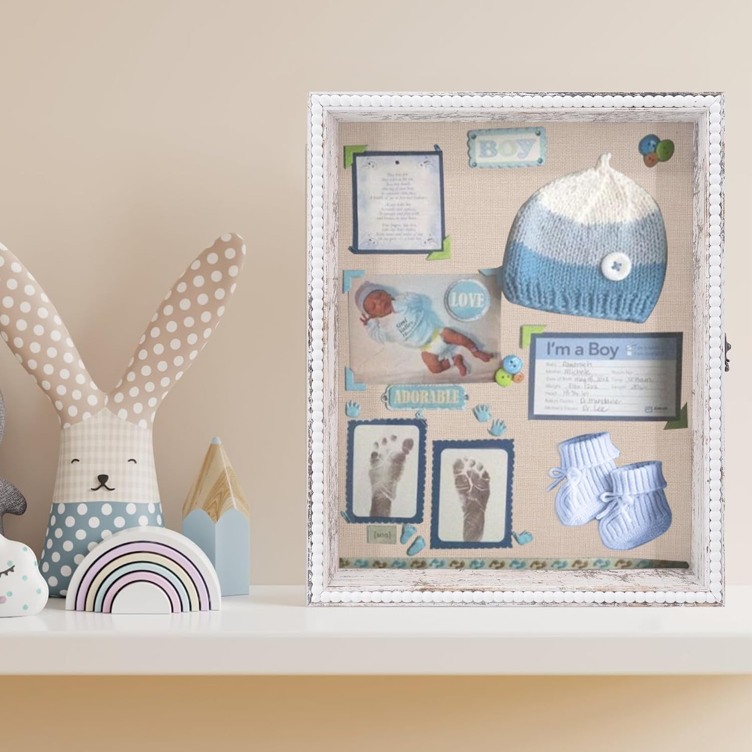 Shadow Box Deep Front Open With Hinge Beaded Designed Display Case With ...