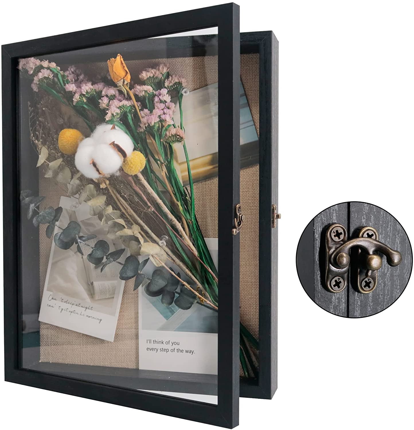 Shadow Box Frame 11x14 Display Case with Linen Back, Real Glass Window ...