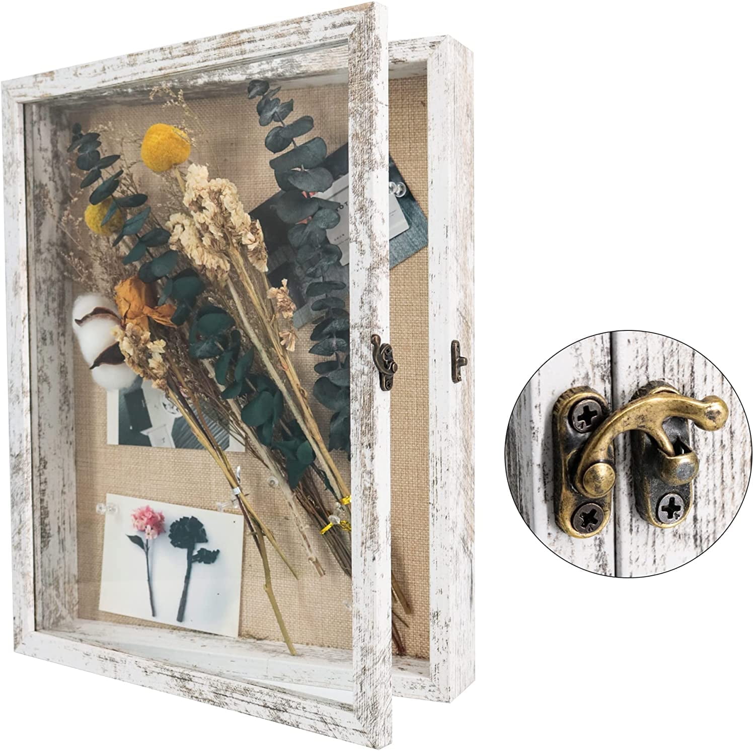 Shadow Box Frame 11x14 Display Case with Linen Back, Real Glass Window ...