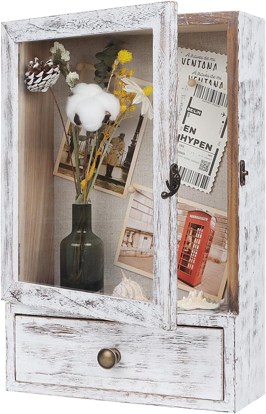 Shadow Box Frame, 3.2" Deep Display Case With Real Glass and Drawer ...