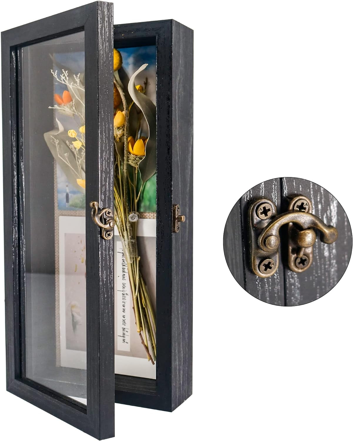 Shadow Box Frame 5x12.5 Display Case with Linen Back, Real Glass Window ...