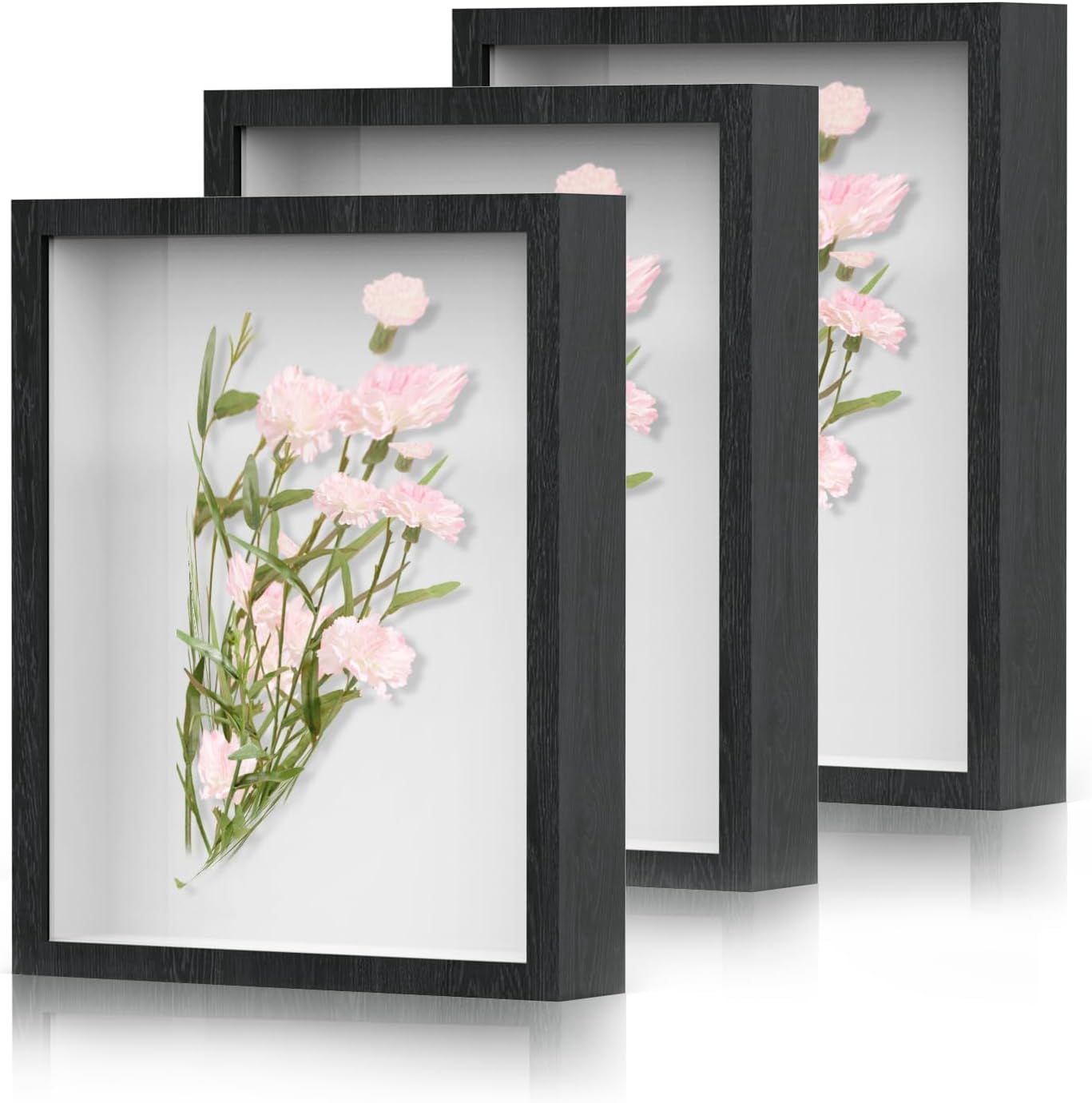 Shadow Box Frame 8x10 - 3 Pack Wood Deep Shadowbox with Glass Shadow ...