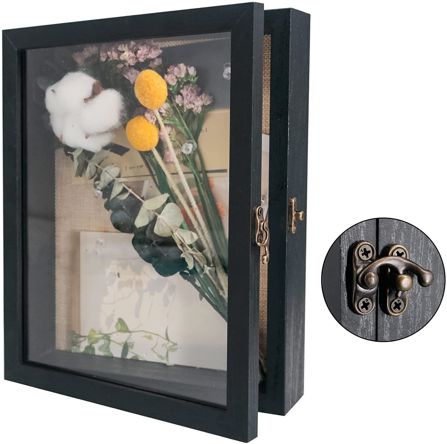 Shadow Box Frame 8x10 Display Case with Linen Back, Real Glass Window ...