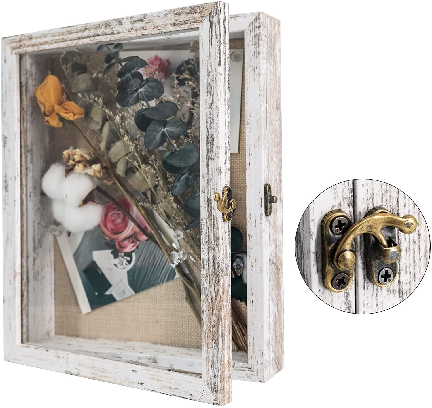 Shadow Box Frame 8x10 Display Case with Linen Back, Real Glass Window ...