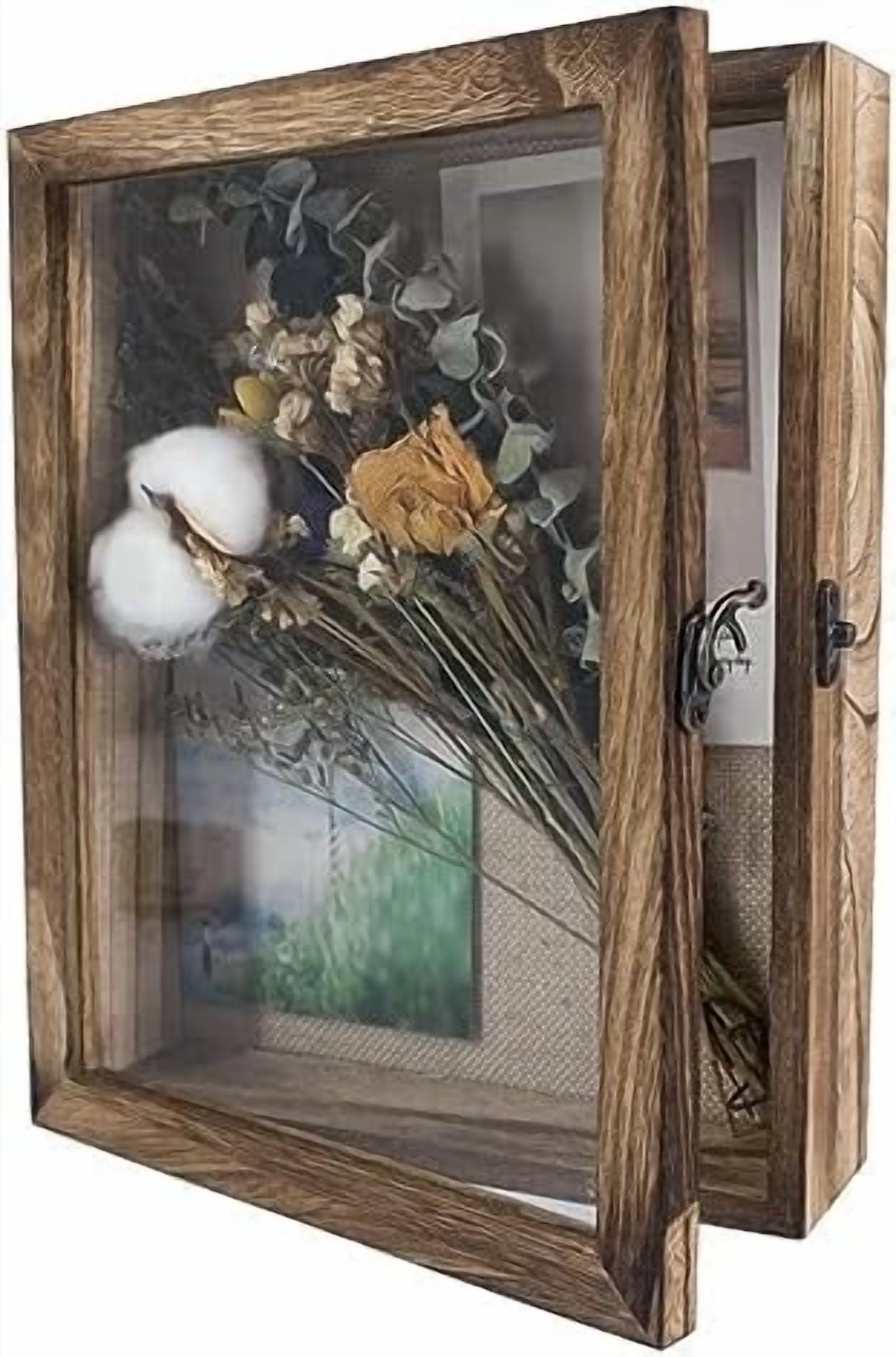 Shadow Box Frame 8x10 Display Case with Linen Back, Real Glass Window ...