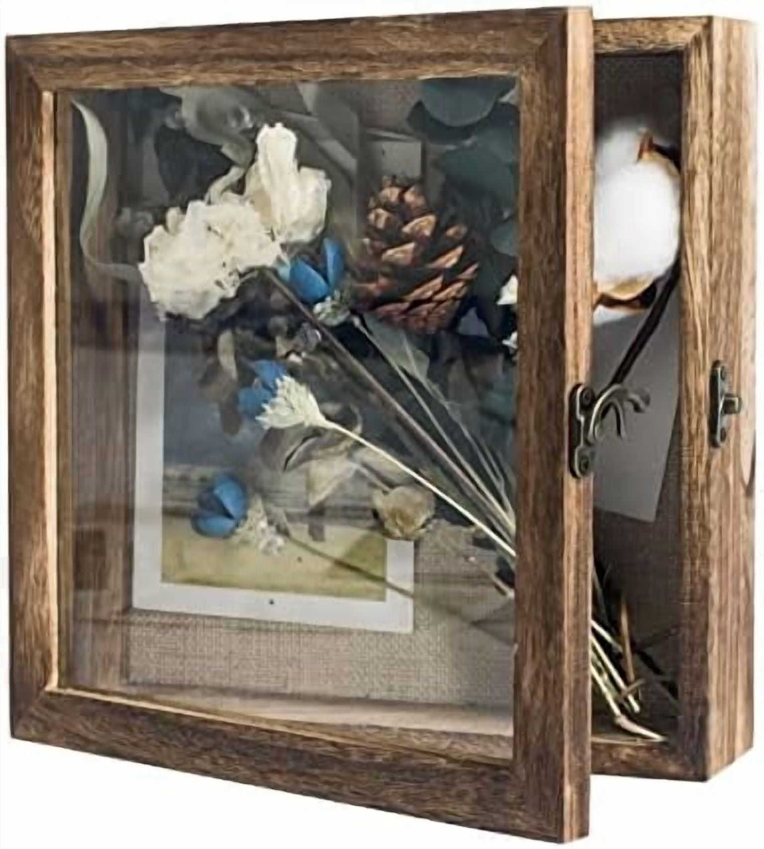 Shadow Box Frame 8x8 Display Case with Linen Back, Real Glass Window ...