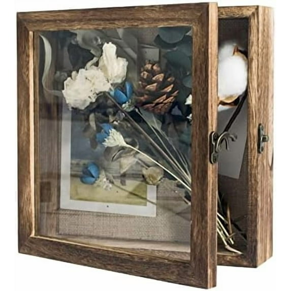 Shadow Box Frame 8x8 Display Case with Linen Back, Real Glass Window ...