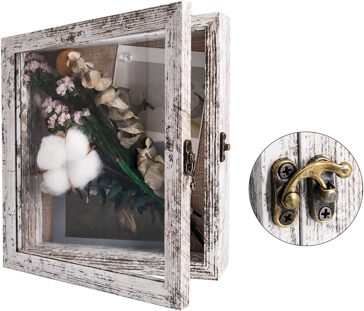 Shadow Box Frame 8x8 Display Case with Linen Back, Real Glass Window ...