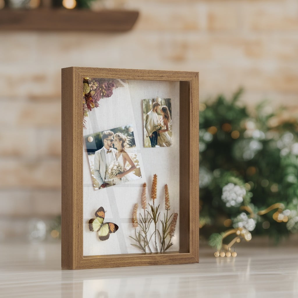 Shadow Box Frame, Teak Brown, 1.3-Inch Deep, Includes 4 Push Pins, 3 ...