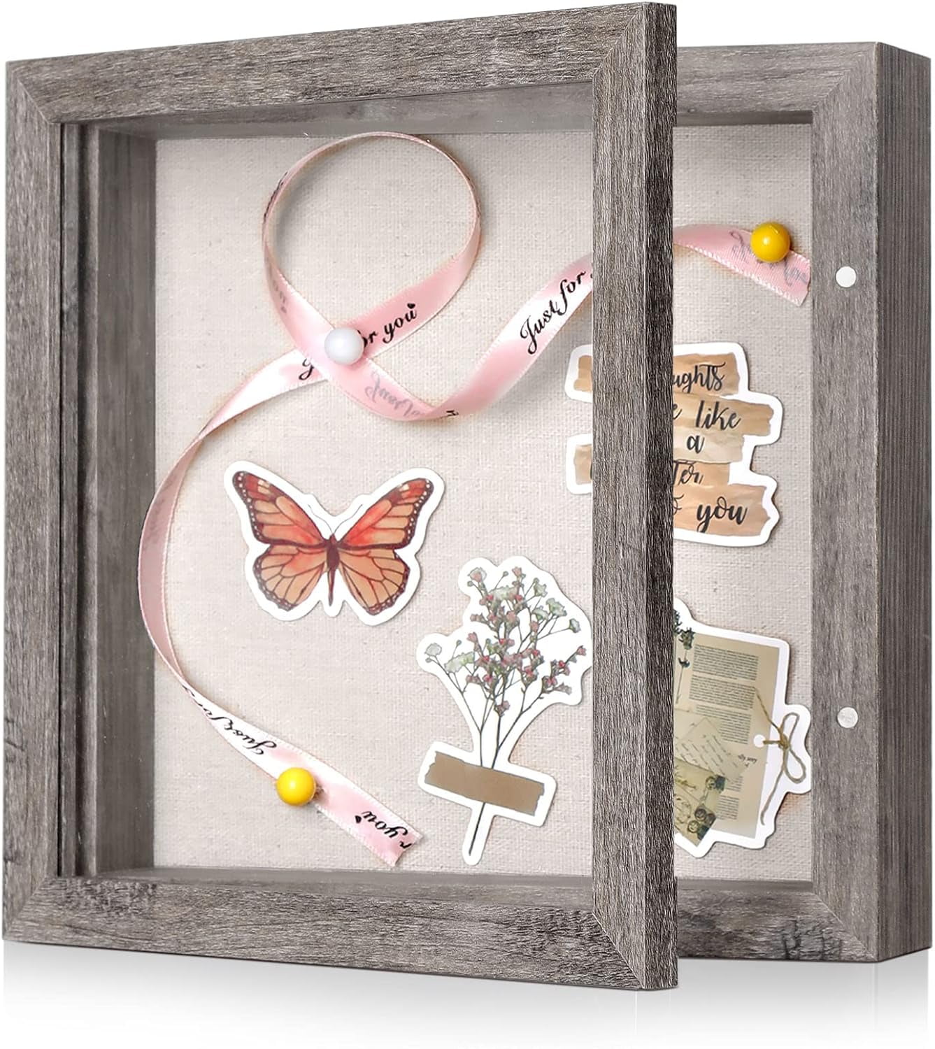 Shadow Box Frame with Linen Back - Sturdy Memory Display Case of Flower ...