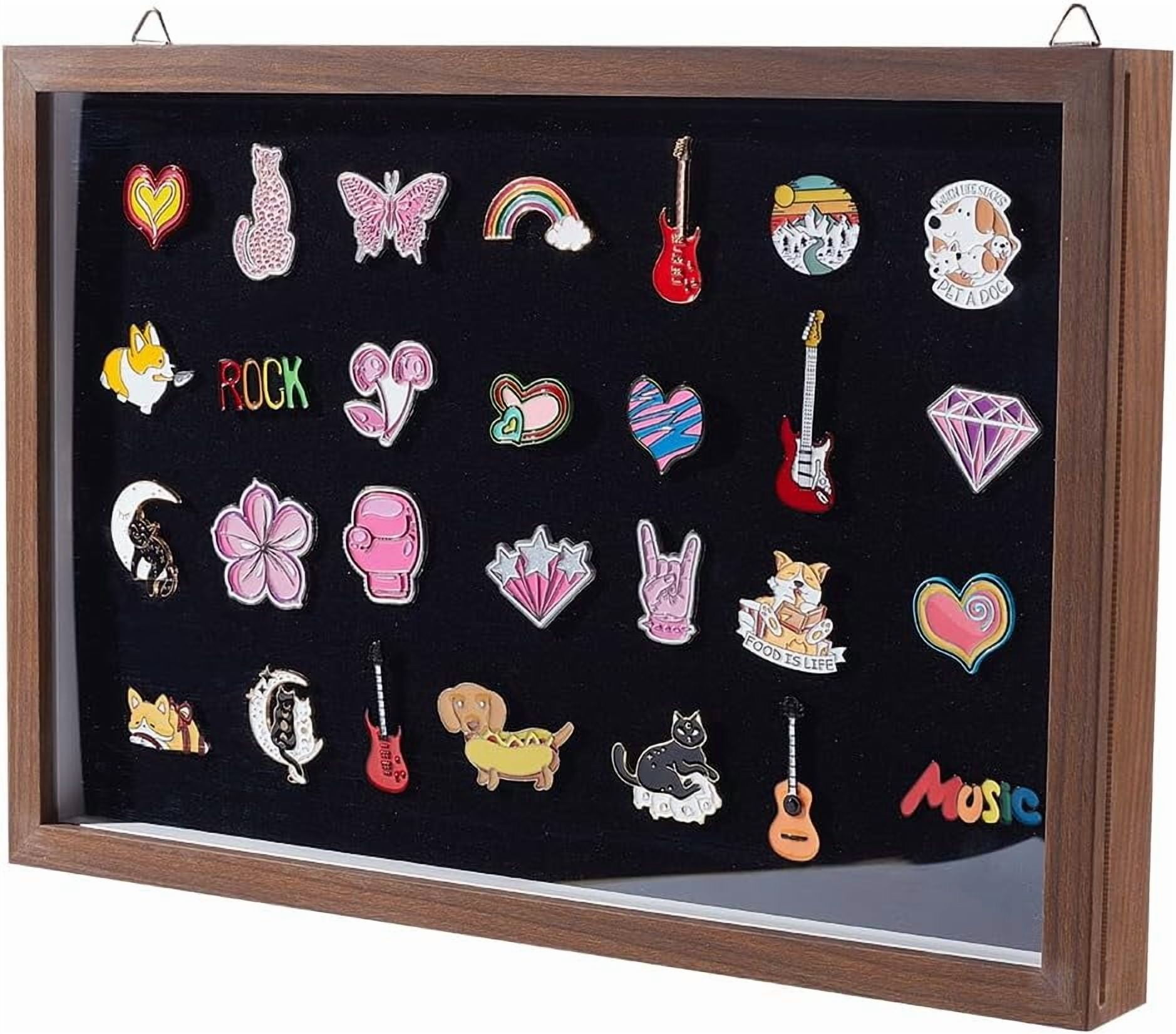 Shadow Box Pin Display Case 13x8.7x1.3 Inch Brown Wood Wall Mounted ...