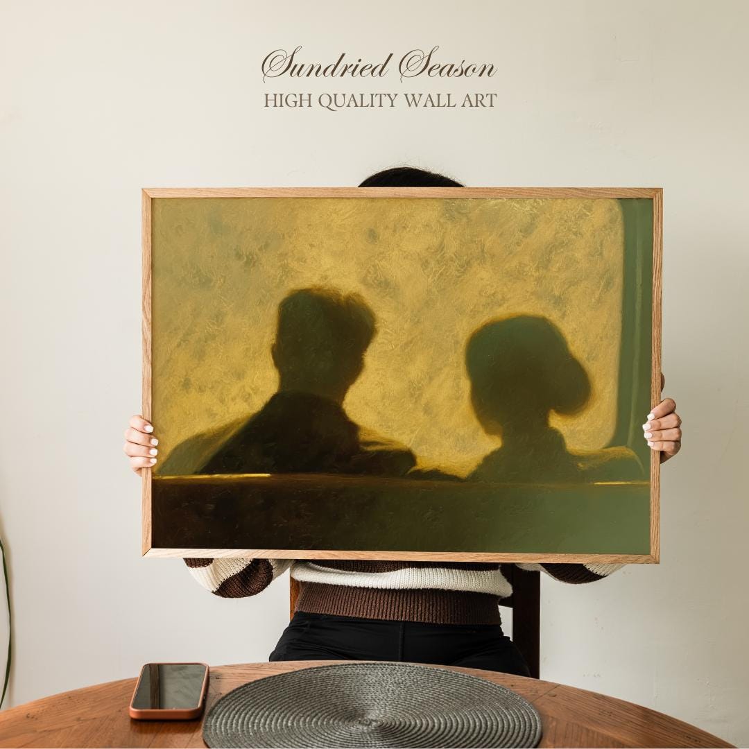 Shadow Couple On Train Art Print, Warm Intimate Minimalist , Soft ...