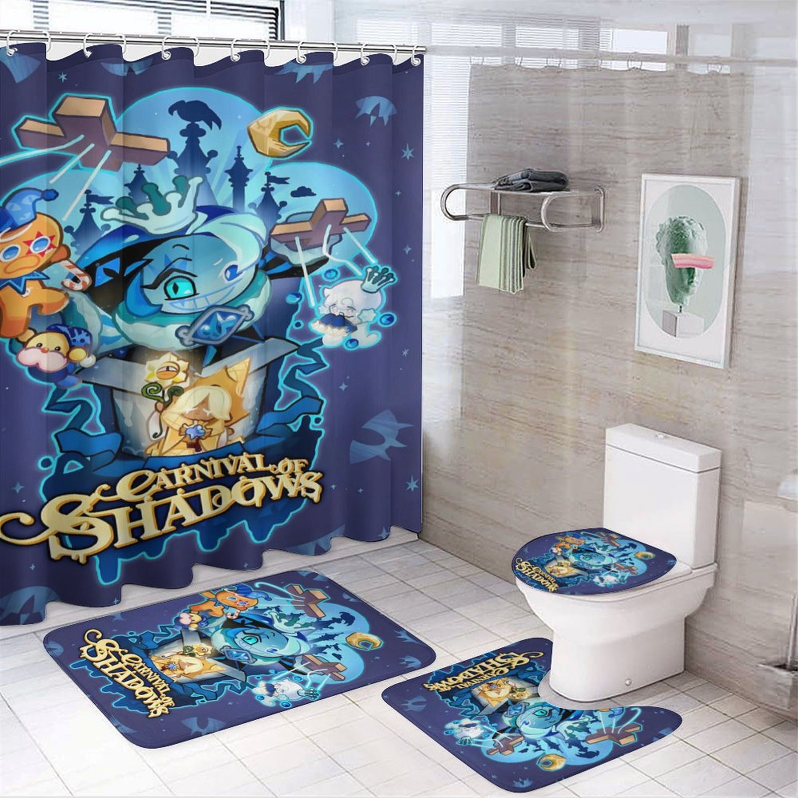 Shadow Milk Cookie Bathroom Set - 4 Piece Shower Curtain Set with 72x72 ...