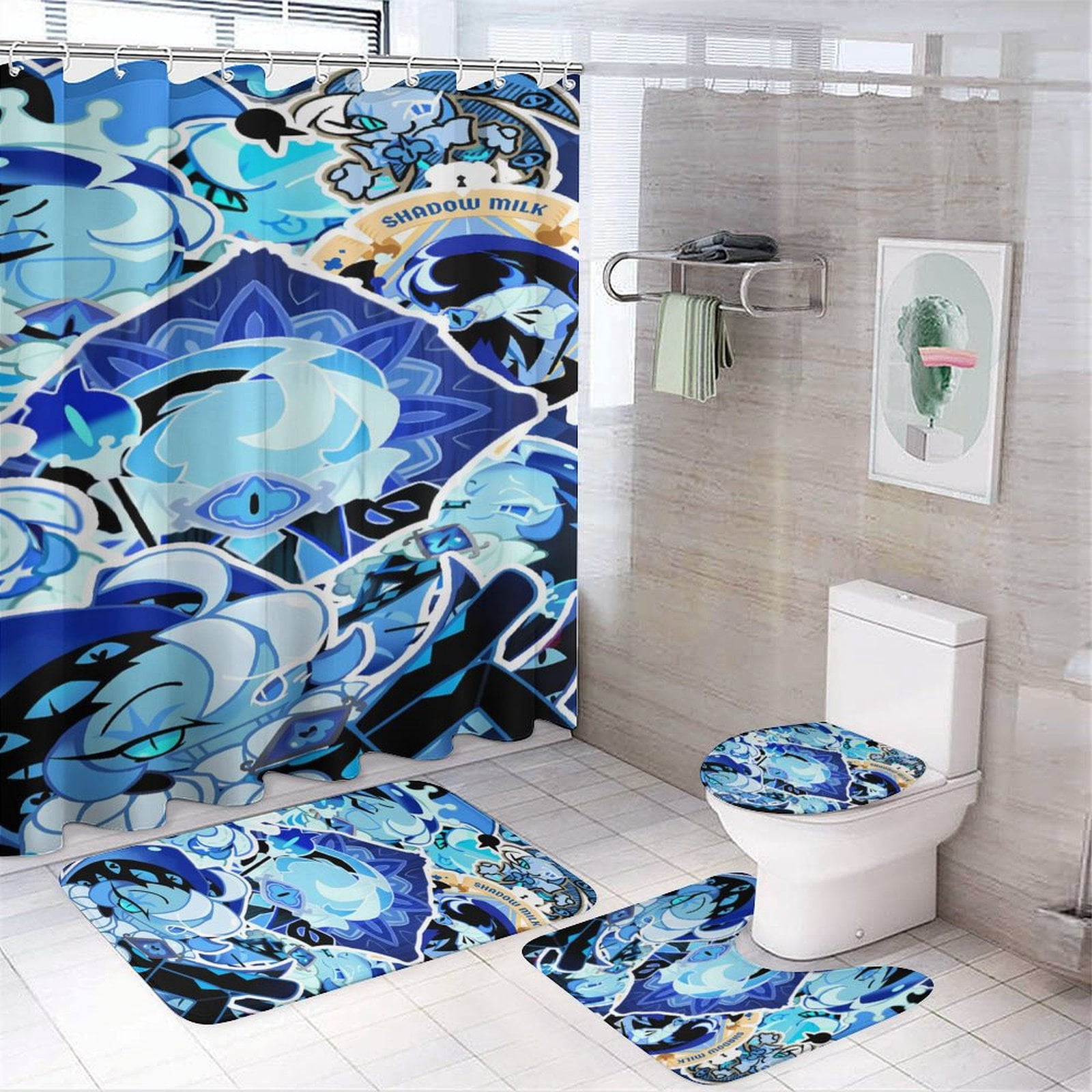 Shadow Milk Cookie Bathroom Set - 4 Piece Shower Curtain Set with 72x72 ...