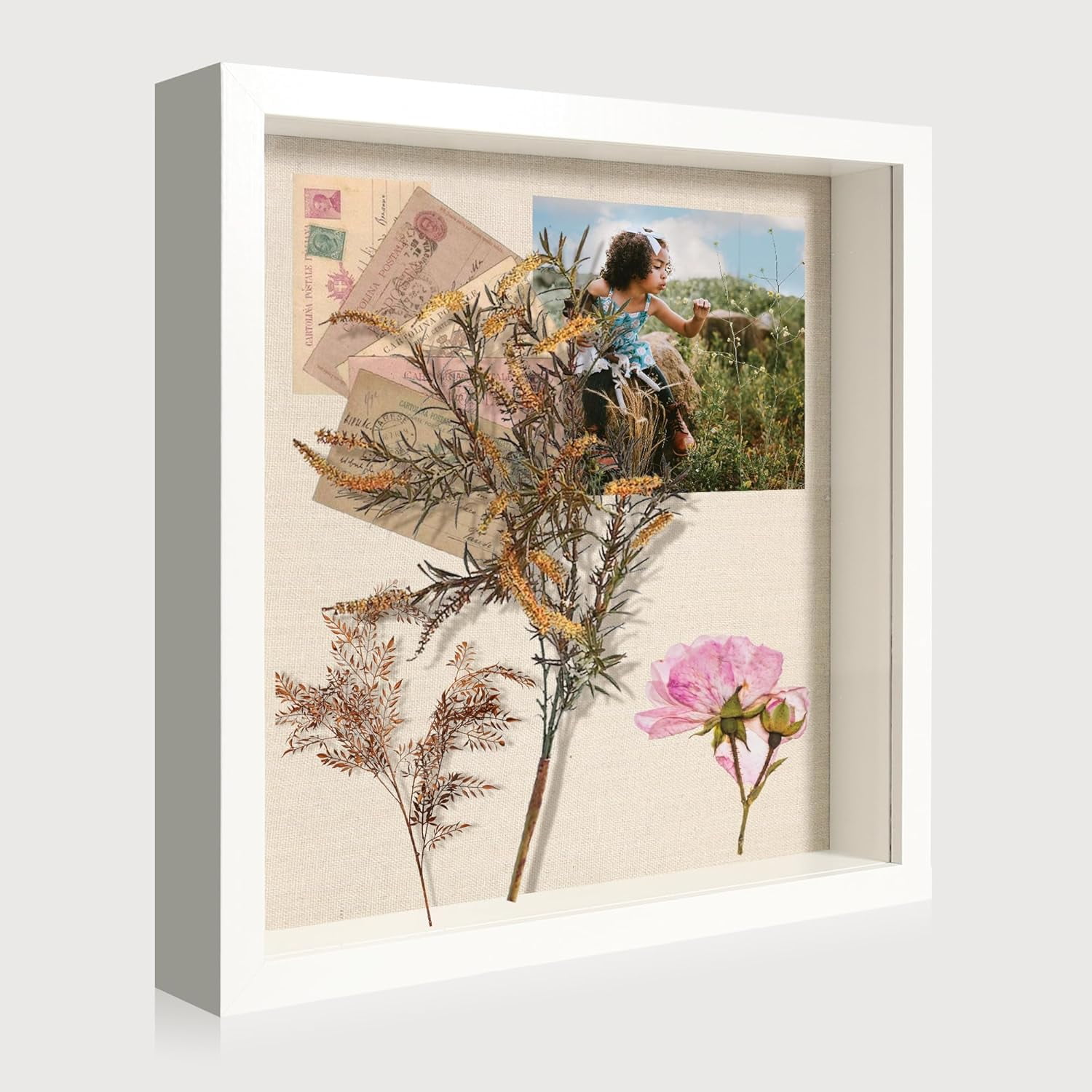 Shadow box picture frame display box with soft linen back, wooden ...