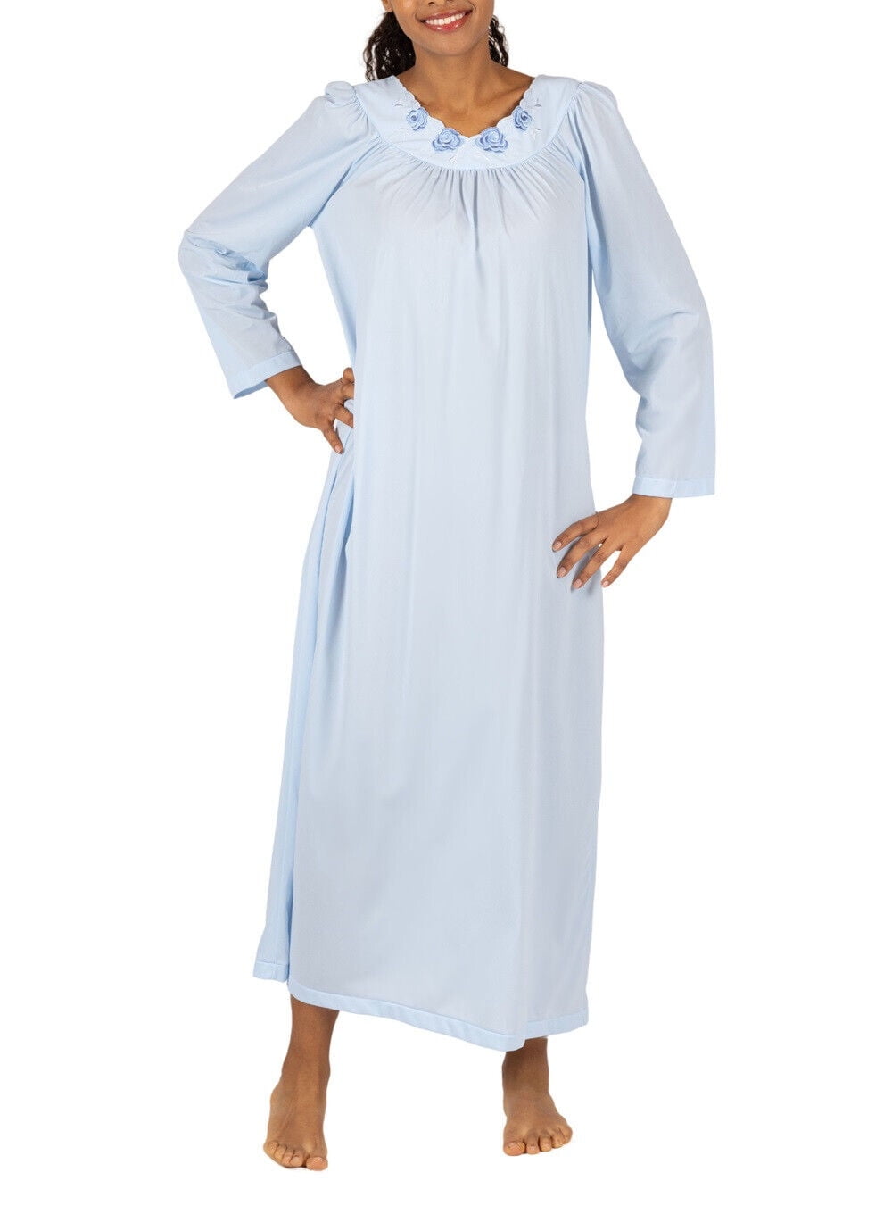 Shadowline Plus Size Women's Petals 53 Inch Sleeve Long Gown, Bluebell ...