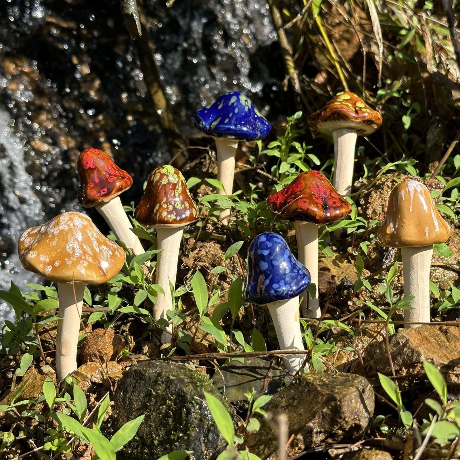 Shadowvoxel Ceramic Mushroom Fairy Garden Decor Outdoor Mushrooms ...