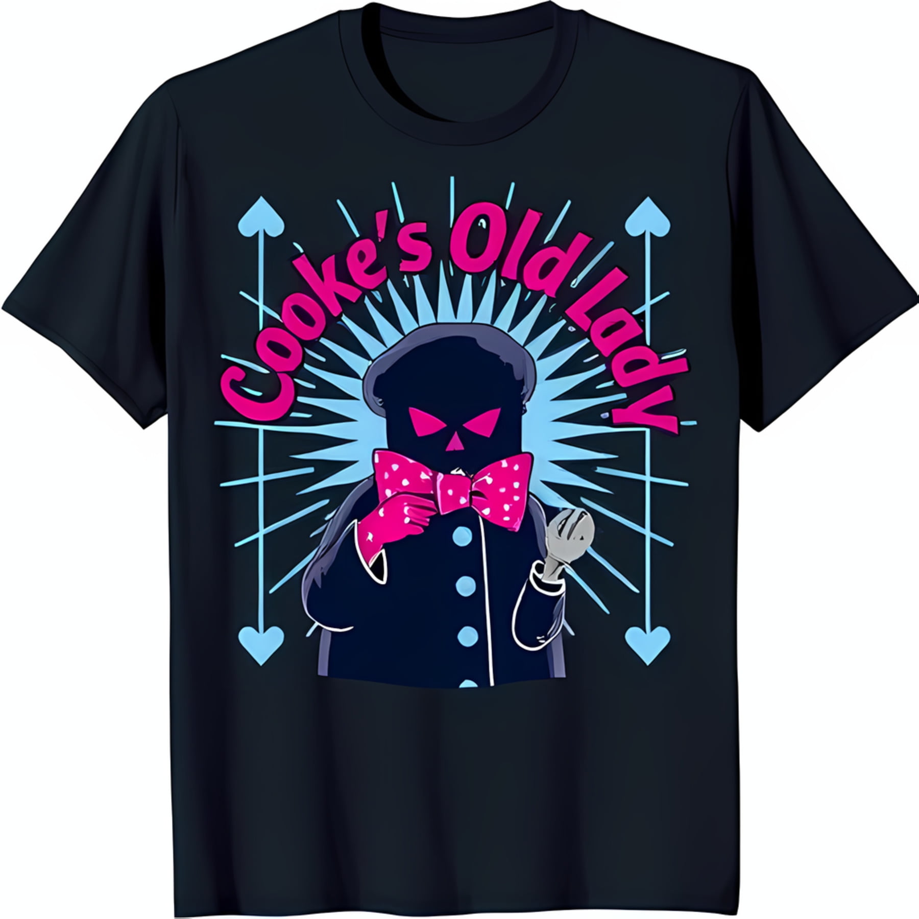 Shadowy Figure with Glowing Red Eyes & Pink Bow Tie Black T-Shirt ...