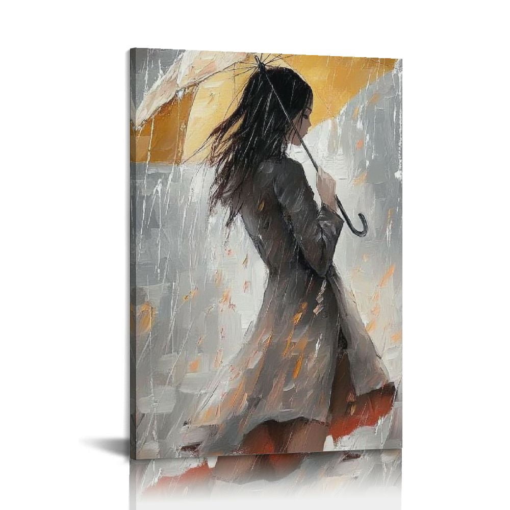 Shadudu Abstract Girl Wall Art Khaki Umbrella Girl Painting On Canvas ...