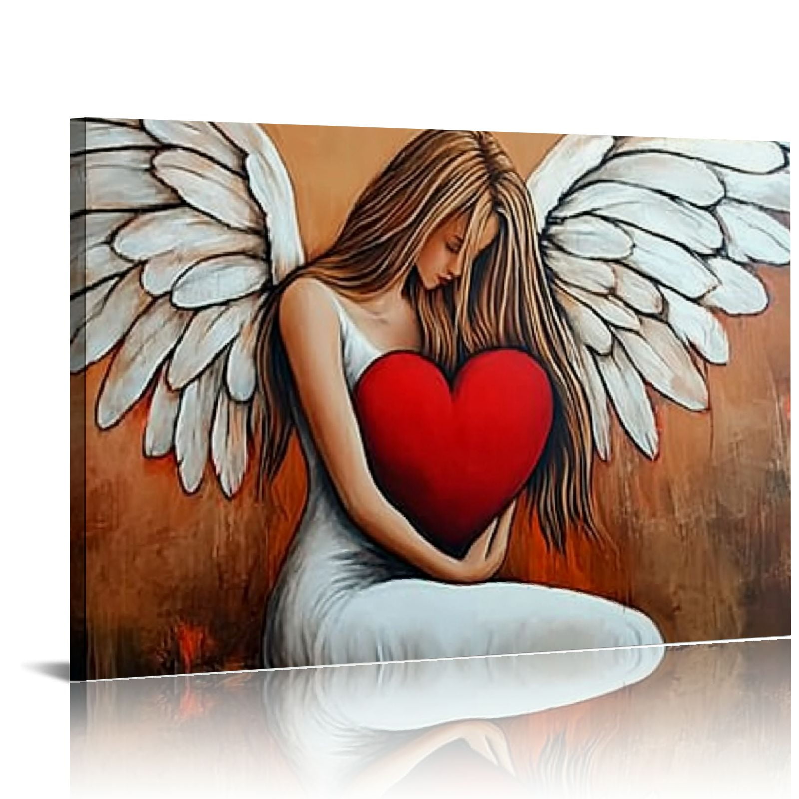 Shadudu Angel Wings Canvas Wall Art, Angel Wings with Red Heart Painting Print Vintage ...