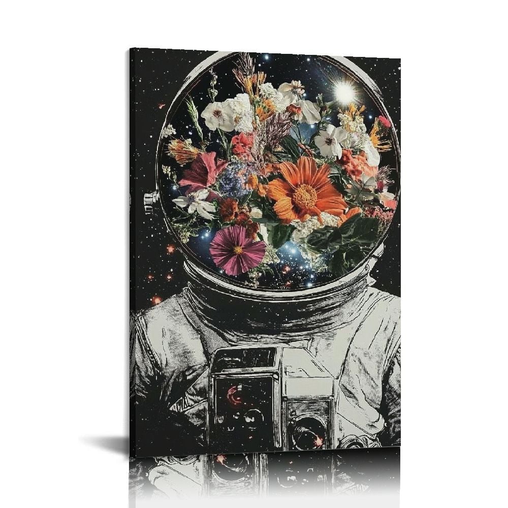 Shadudu Astronaut Spaceman Decor Wall Art Colorful Flower Wall Planets ...